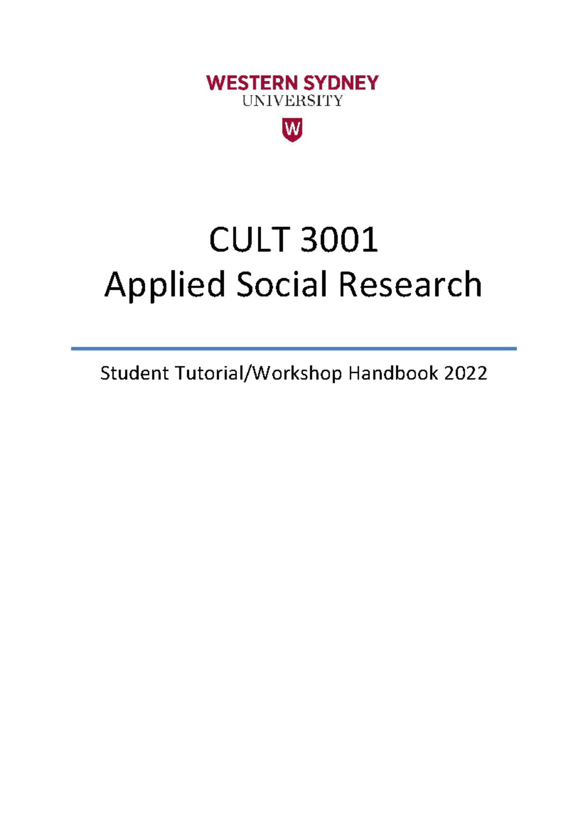2022 Student Workshop Handbook - CULT 3001 Applied Social Research ...