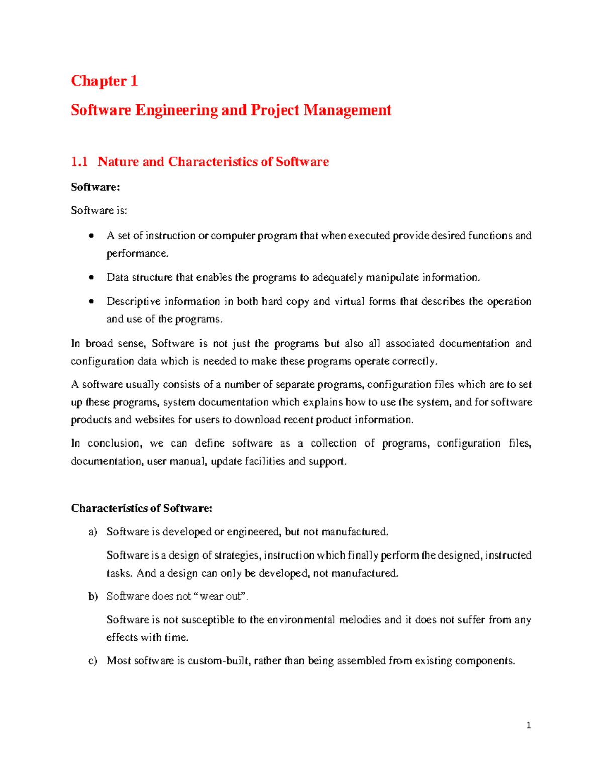 Chapter 1: Software Engineering & Project Management (CS101) - Studocu