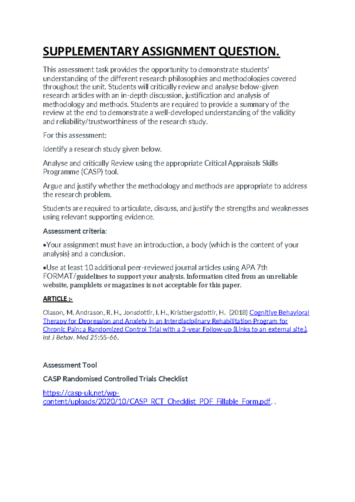 IHM - summary - SUPPLEMENTARY ASSIGNMENT QUESTION. This assessment task ...
