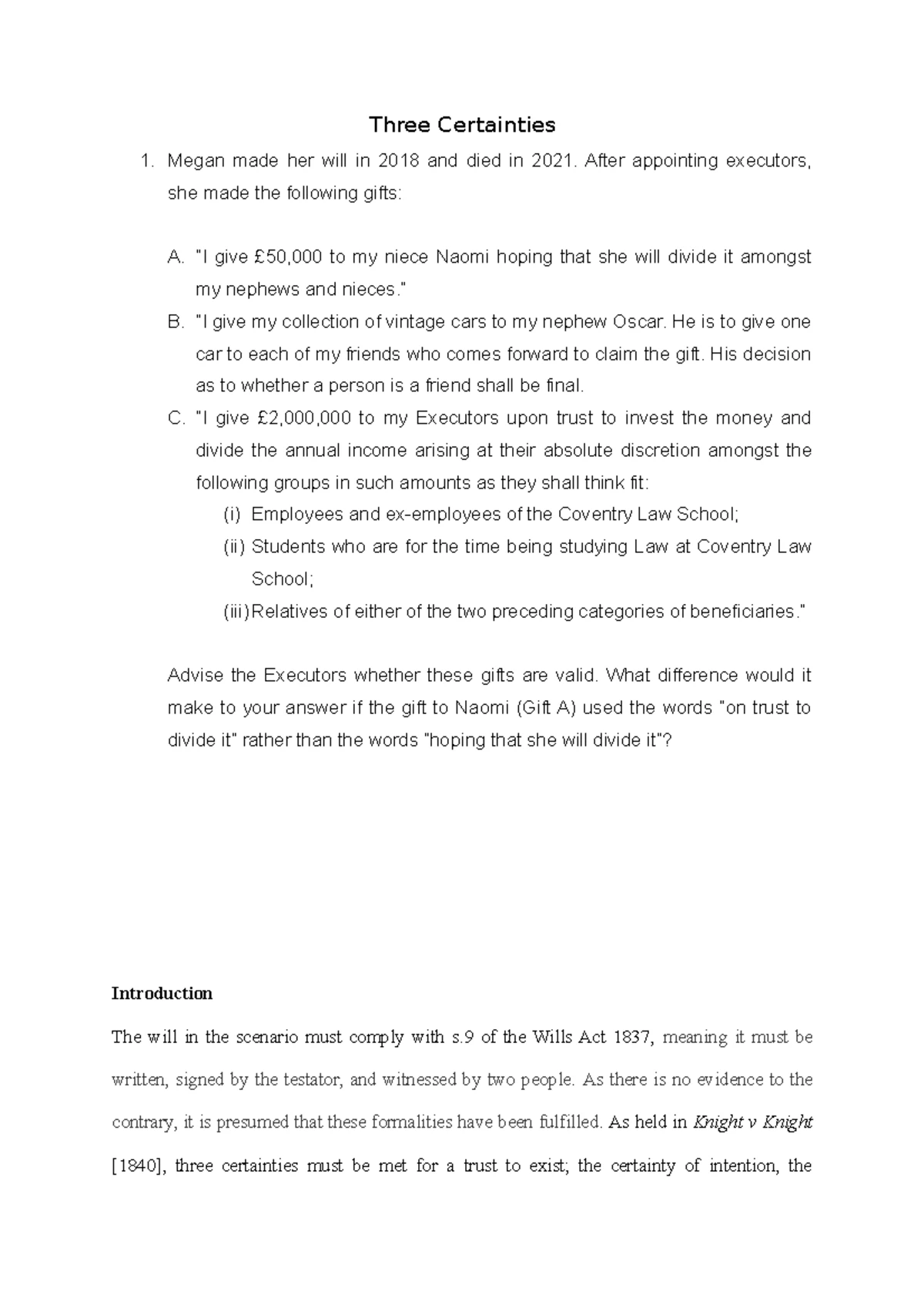 Three Certainties Problem Question 2021 2022 (highly examinable) - Three Certainties Problem ...