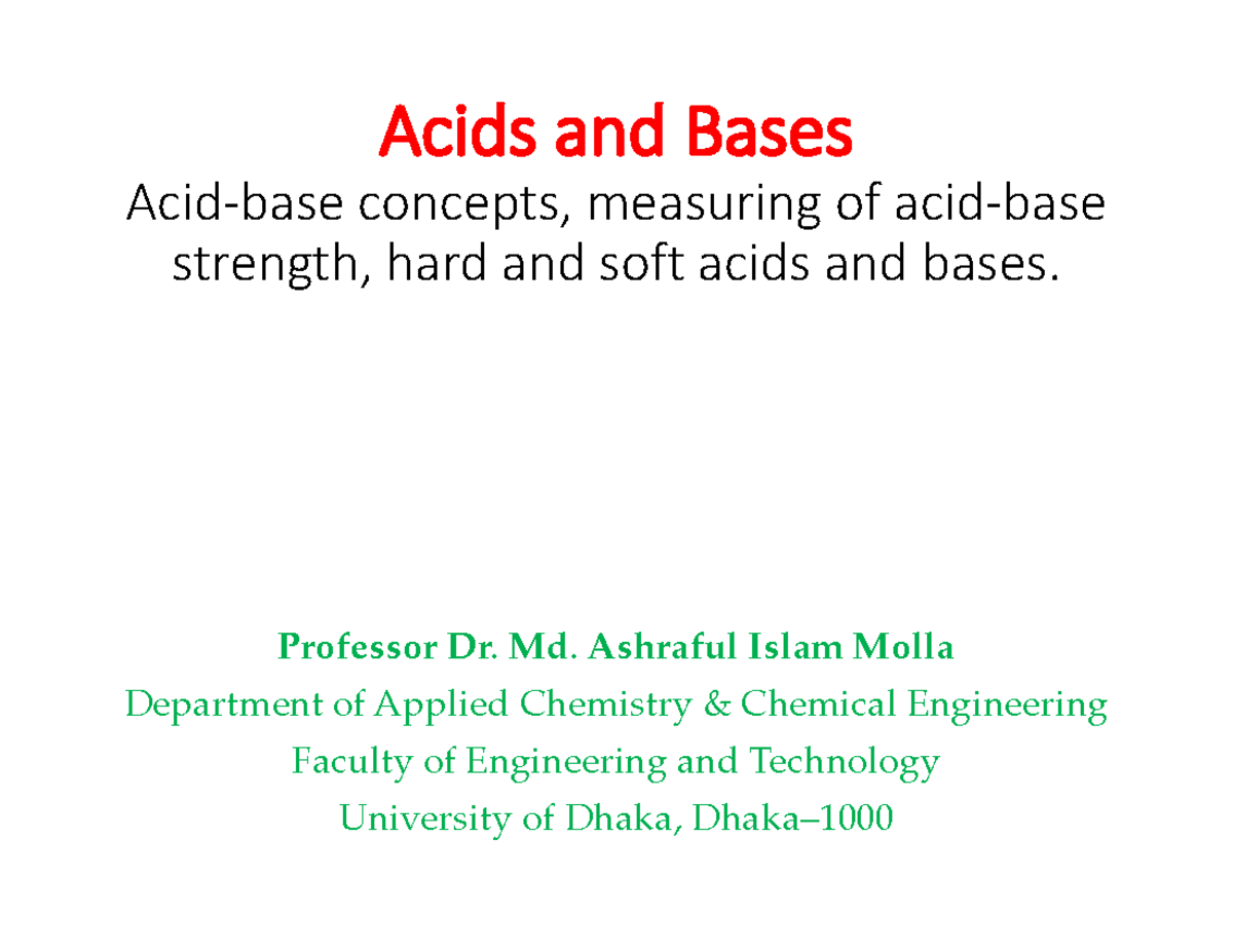 1103 Acids and Bases - Acids and Bases Acid-base concepts, measuring of ...