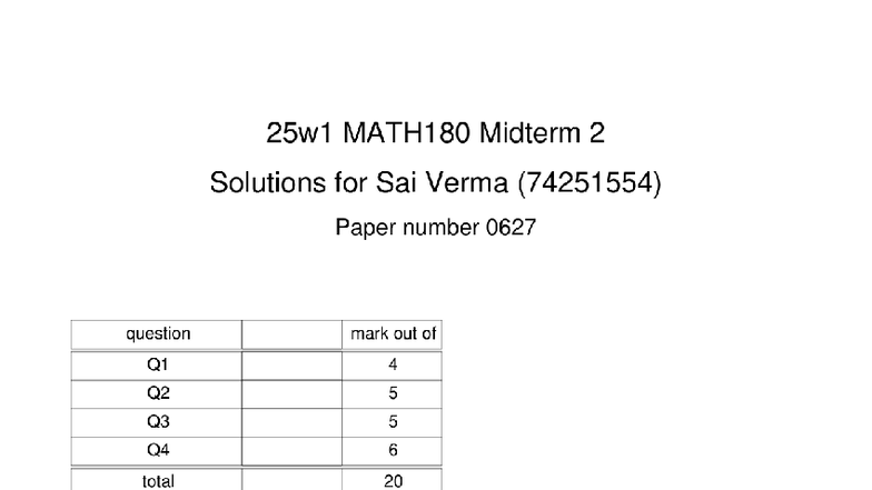 MATH 180 Midterm 2 Solutions and Derivative Analysis - Studocu