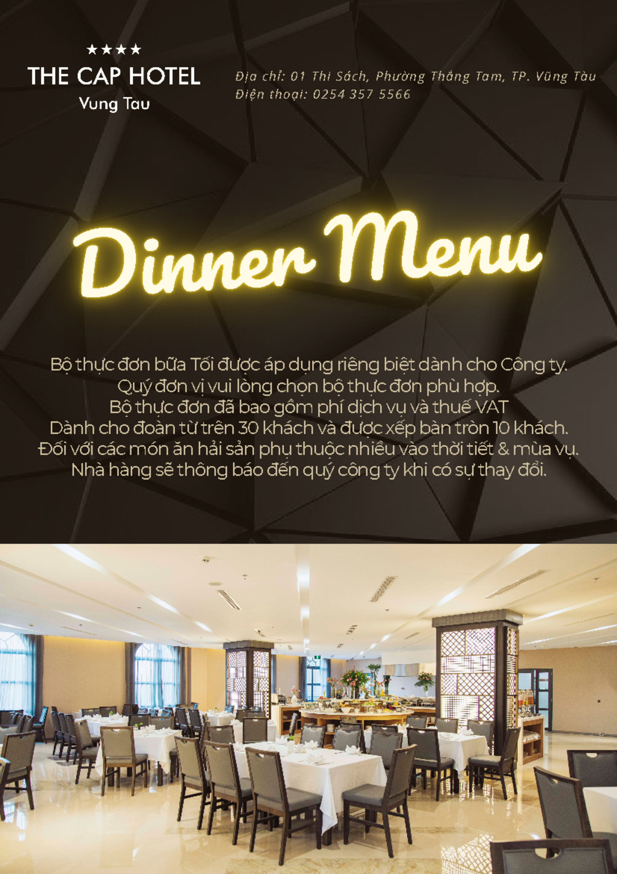 Dinner Menu for Company Events at The Cap Vung Tau - Studocu