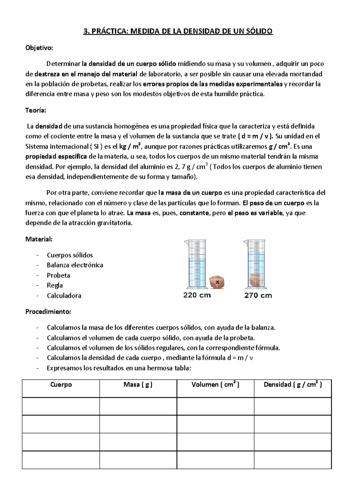 3 practica calculo densidad sólidos - 3. PRÁCTICA: MEDIDA DE LA ...