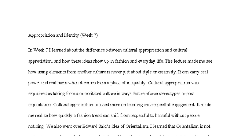 Cultural Appropriation vs. Appreciation (Week 7 Lecture) - Studocu