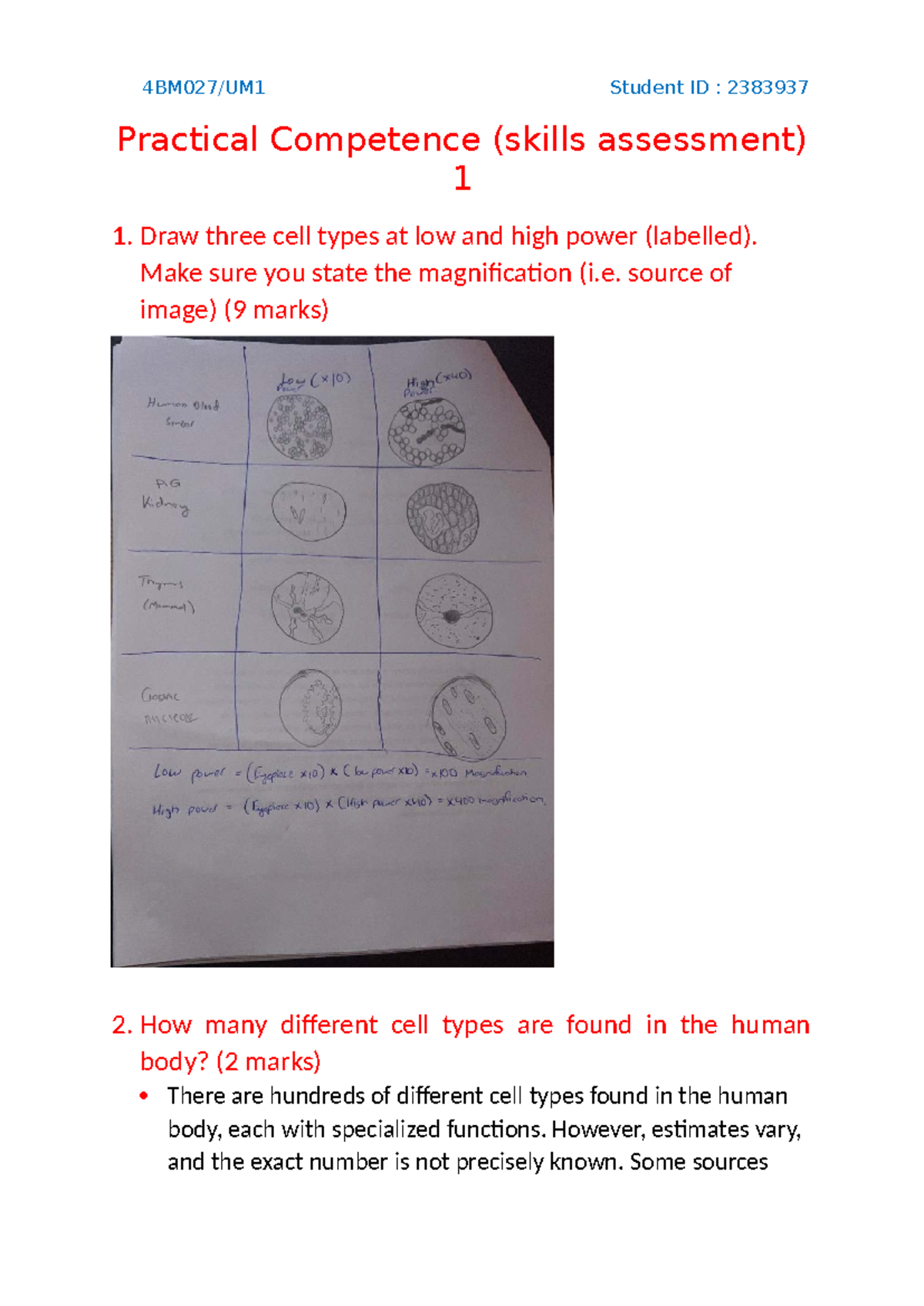 Skills assessment 1 - Lecture Notes to help for studies - 4BM027/UM1 ...
