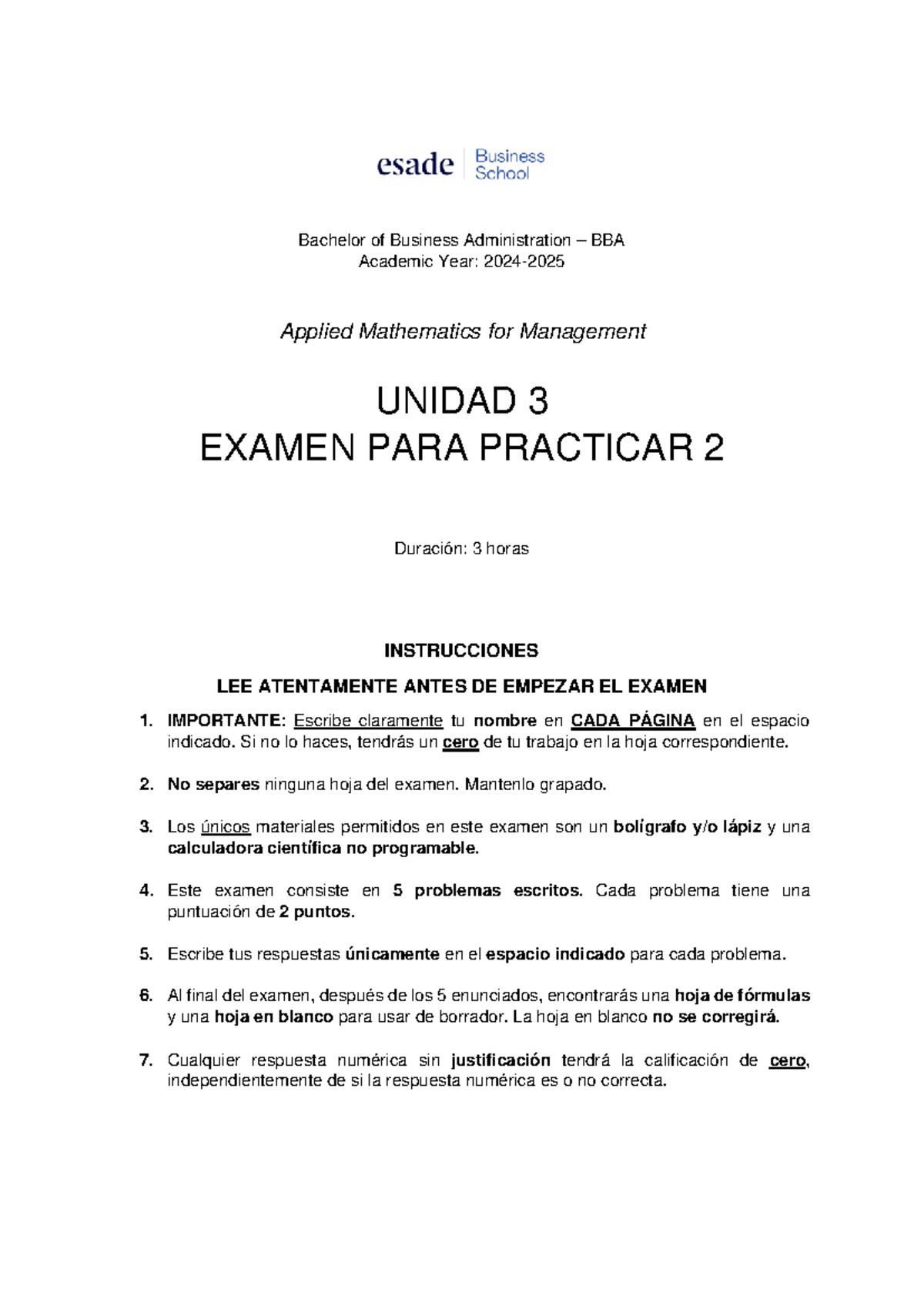 Practice EXAM 2 U3 CAS.pdf mikquel - Bachelor of Business Administration – BBA Academic Year ...