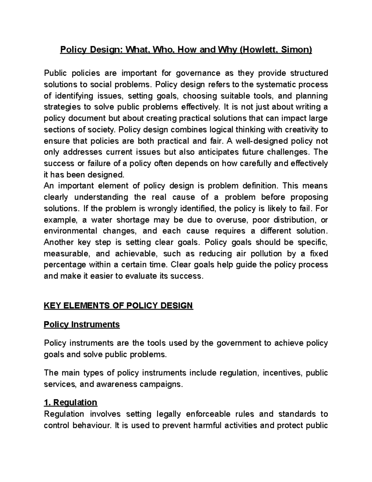 Policy Design Insights: What, Who, How & Why (Howlett, Simon) - Studocu