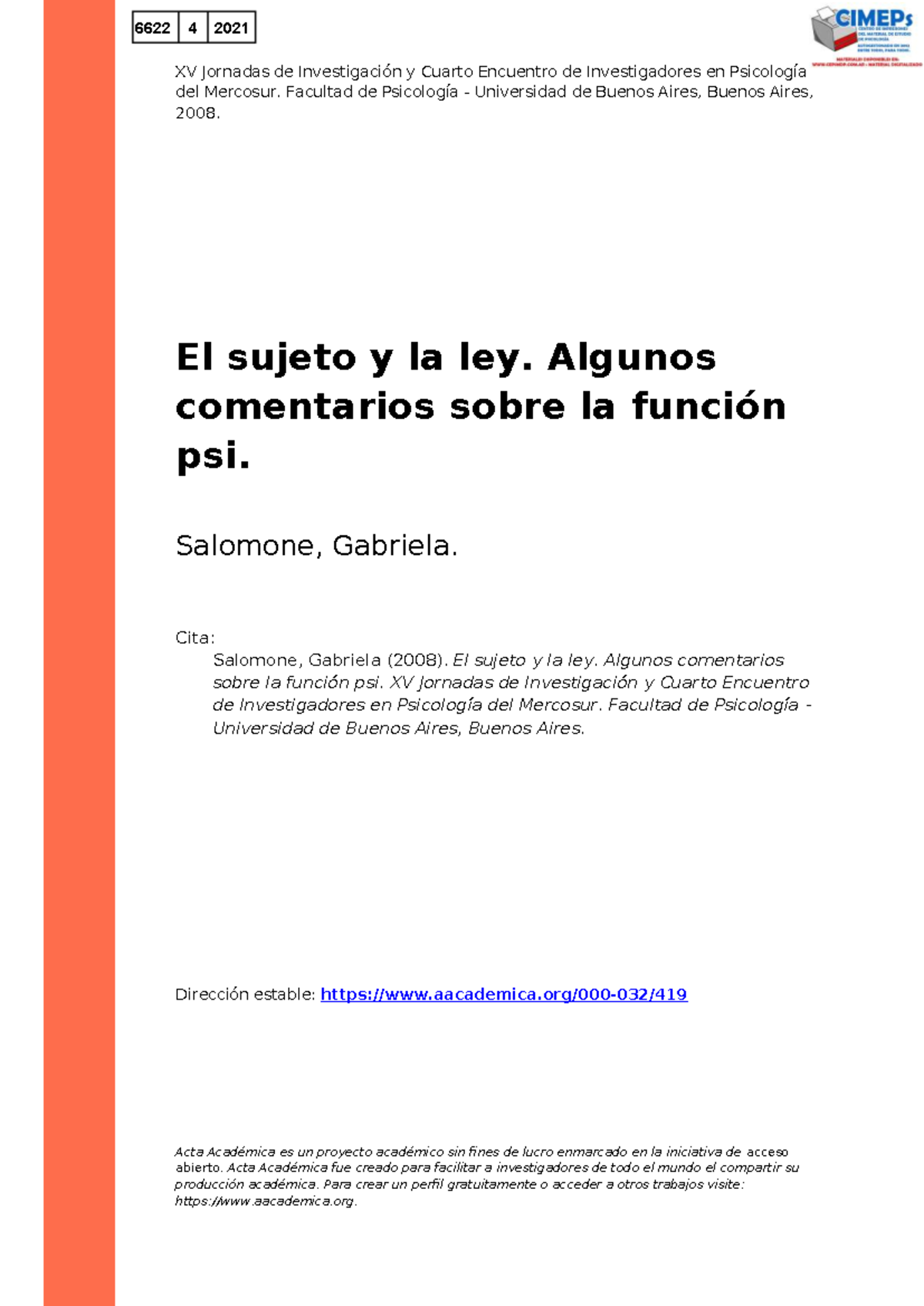 6622 - El Sujeto y la Ley: Reflexiones sobre la Función Psi - Studocu