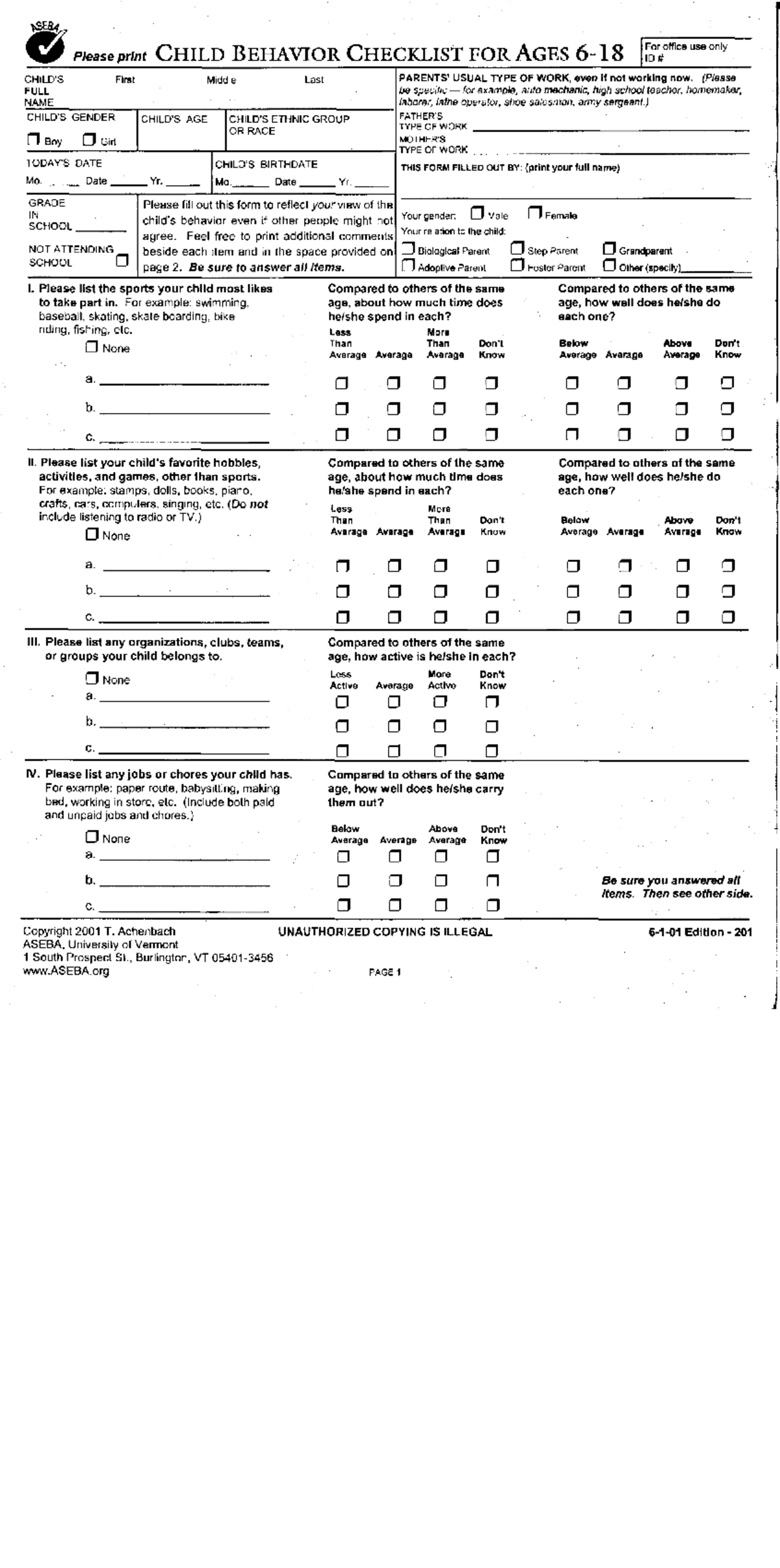CBCL - child behaviour checklist - ASEBA Please print CHILD BEHAVIOR ...