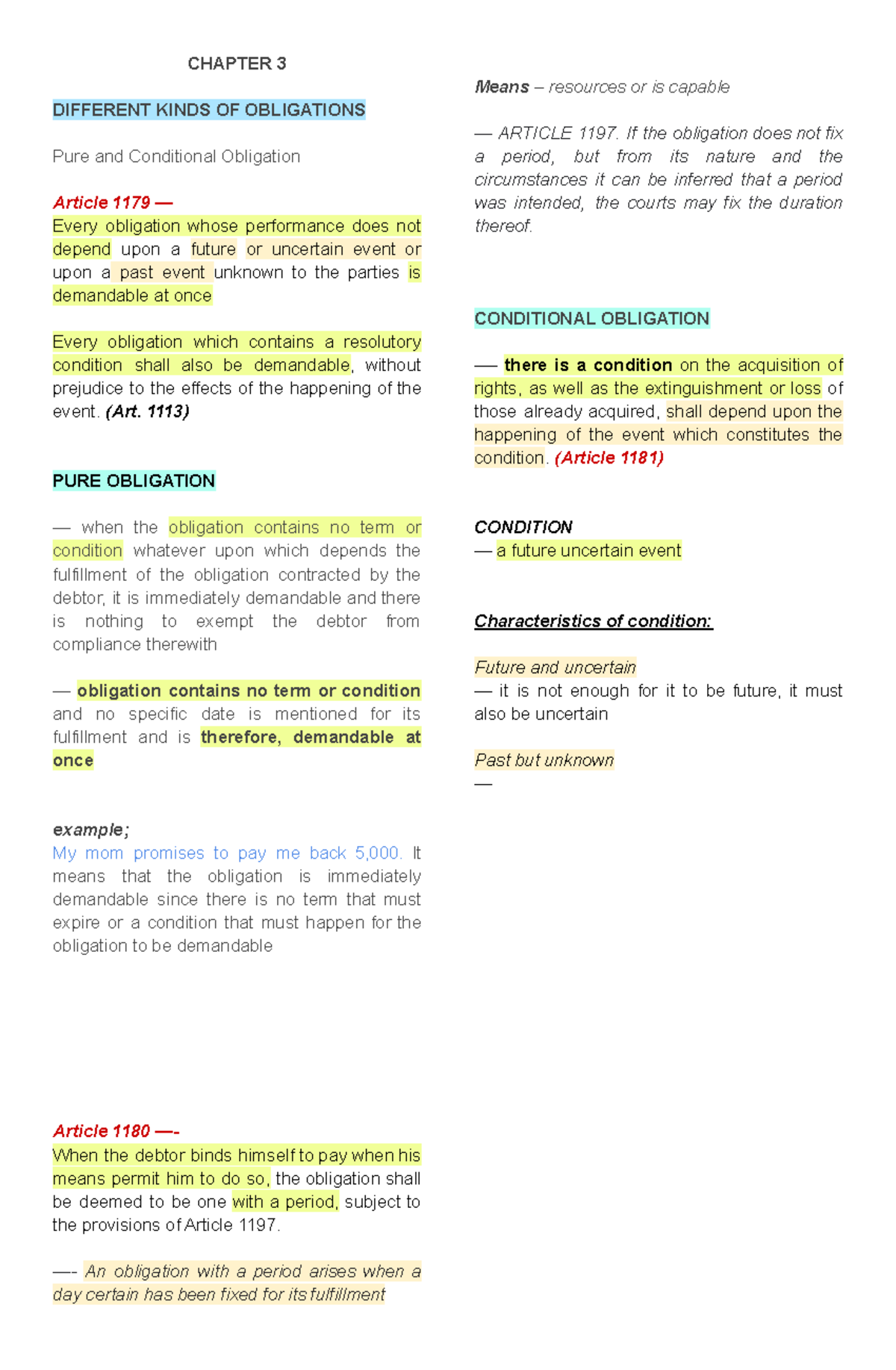 Obligations Review: Chapter 3 - Pure and Conditional Types - Studocu