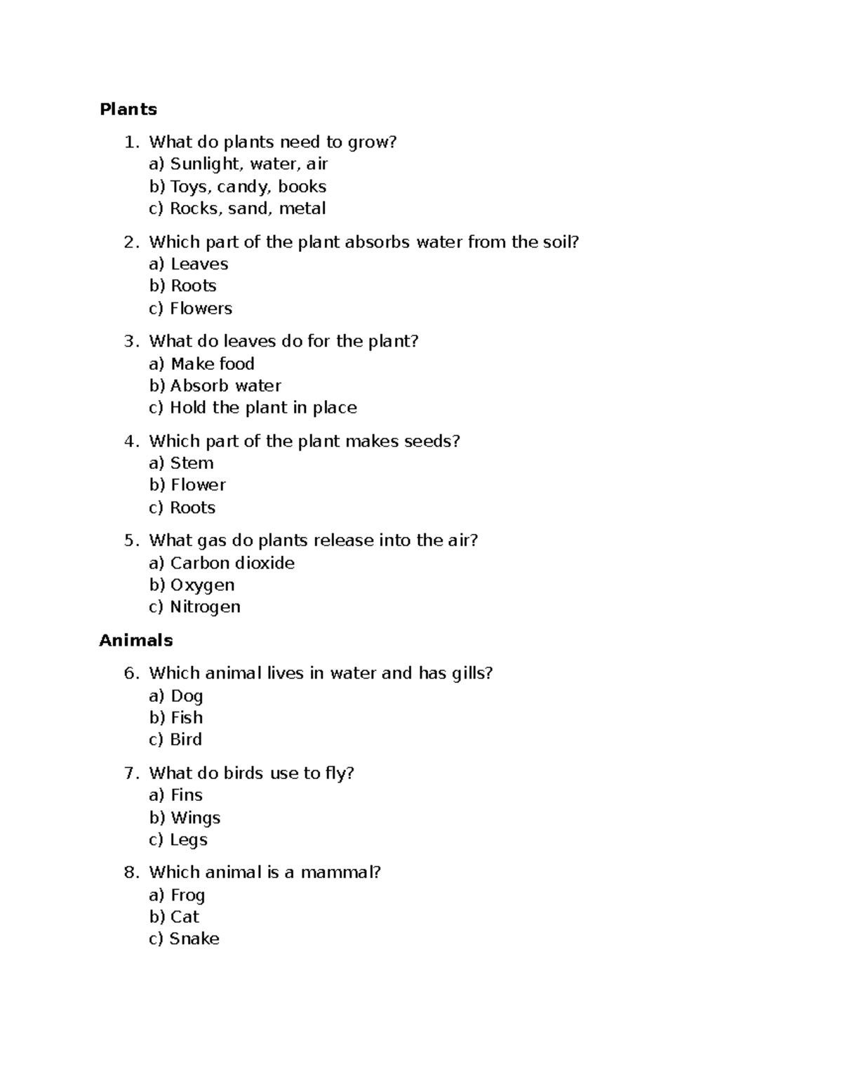 Science Grade 2 - dewdswadaw - Plants 1. What do plants need to grow? a ...