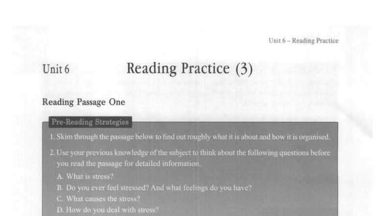 Unit 6 Reading Practice: Understanding Stress and Its Effects - Studocu