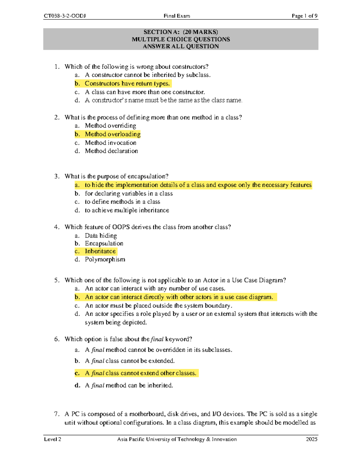 CT038-3-2-OODJ Final Exam Study Guide: Multiple Choice & Descriptive ...