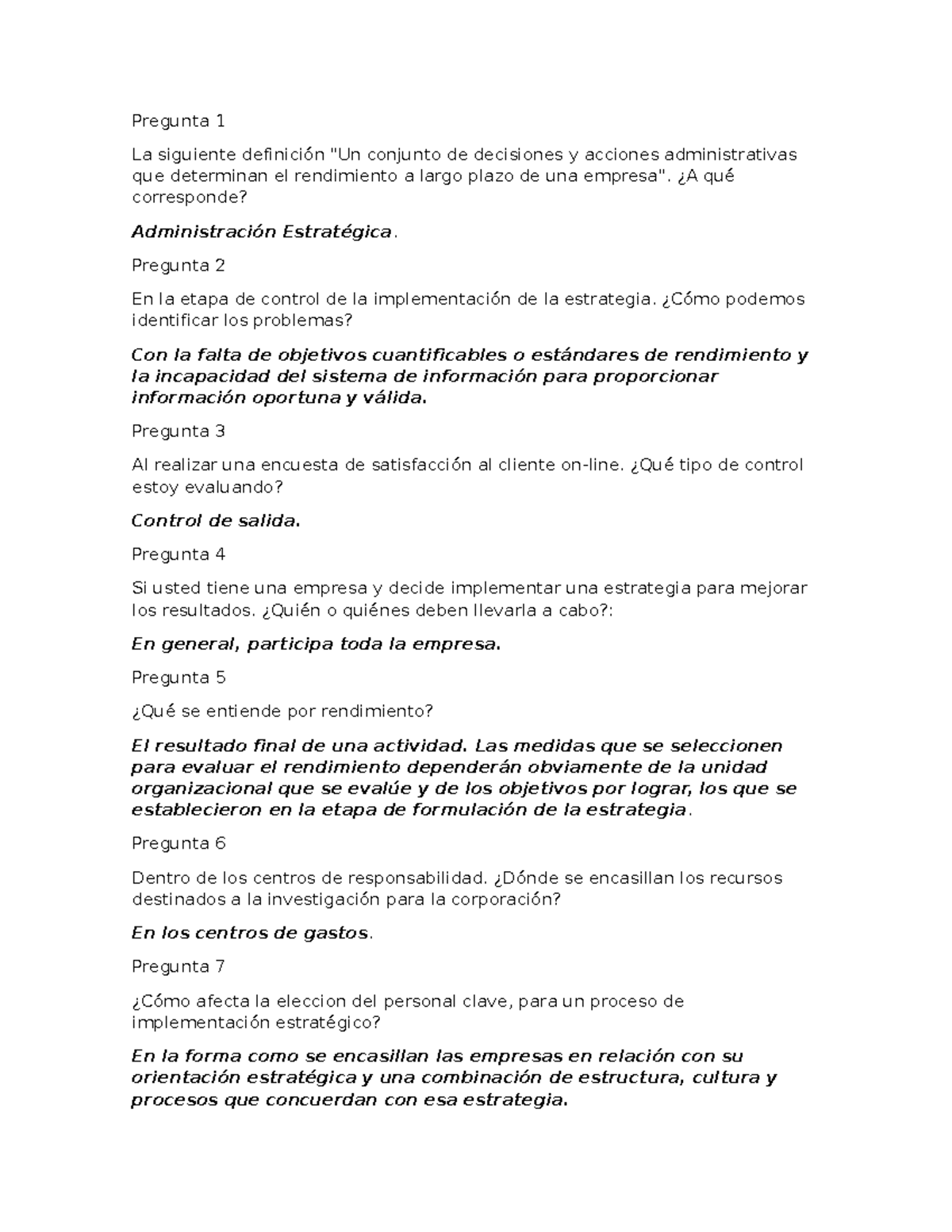 Examen Final de Administración Estratégica: Preguntas y Respuestas - Studocu