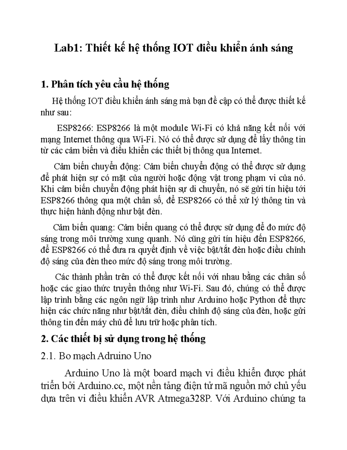 LAB1 - tai lieu tham khao - Lab1: Thiết kế hệ thống IOT điều khiển ánh sáng 1. Phân tích yêu cầu ...