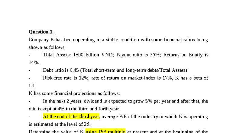 DDM & FCF Problems - Exercises for Financial Analysis (FIN 101) - Studocu