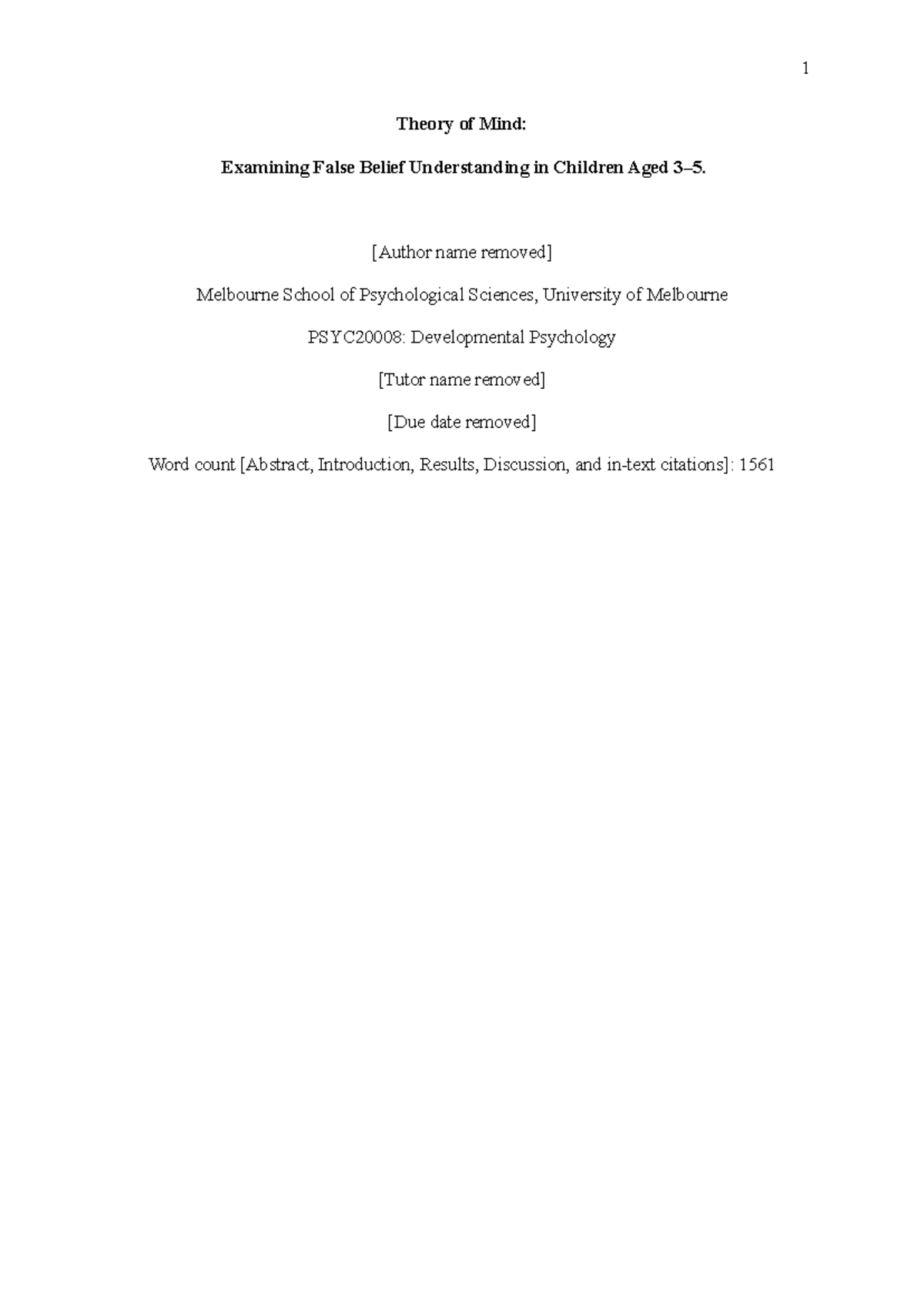 Theory of Mind and False Belief Understanding in Children: A Study ...