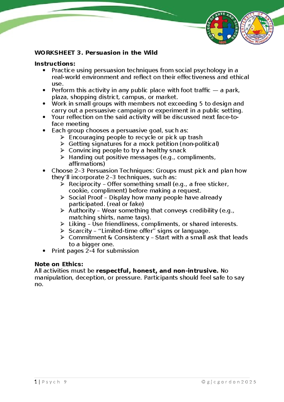 Psych 9: Worksheet 3 - Effective Persuasion Techniques in Public ...
