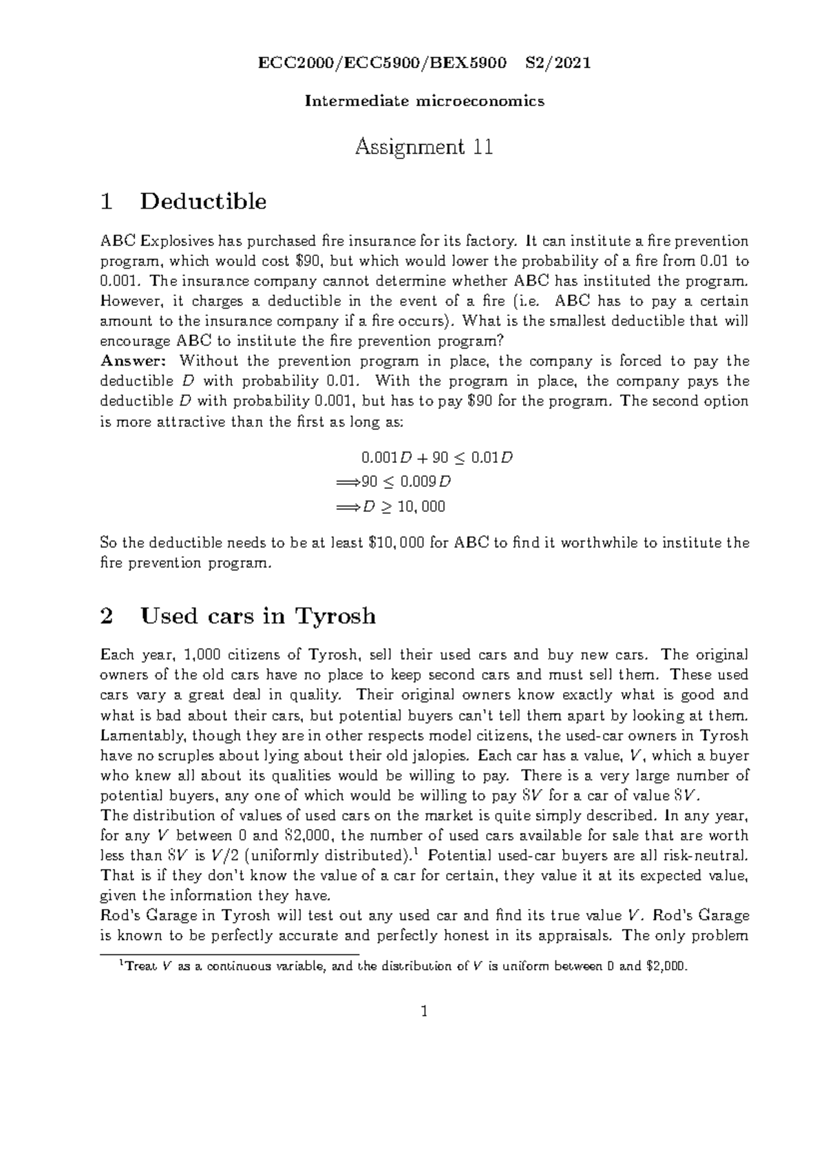 Assignment 11sol - Tutorial eleven solutions for ECC2000 - ECC2000 ...