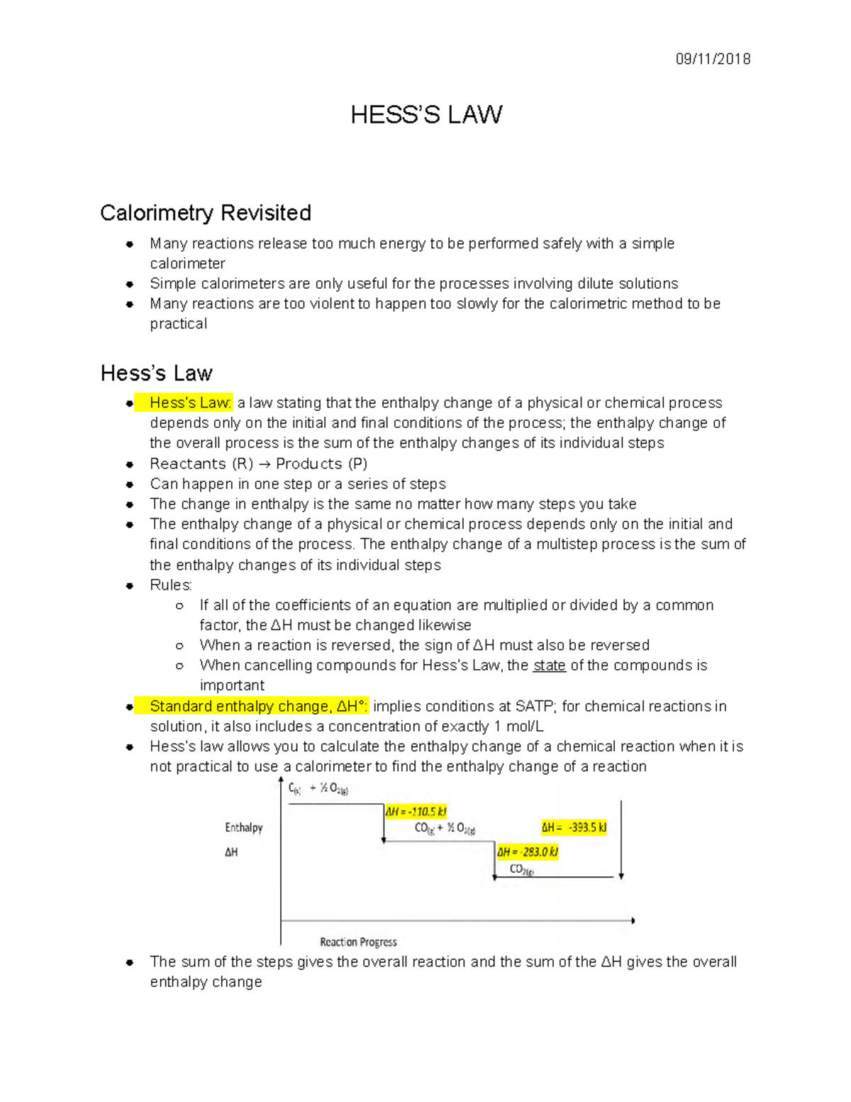 5.3 Hess's Law - Calorimetry and Enthalpy Change Notes - Studocu