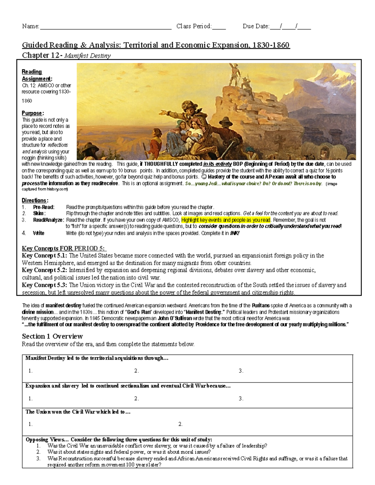 Ch. 12 AMSCO Guide: Manifest Destiny Notes & Analysis - Studocu