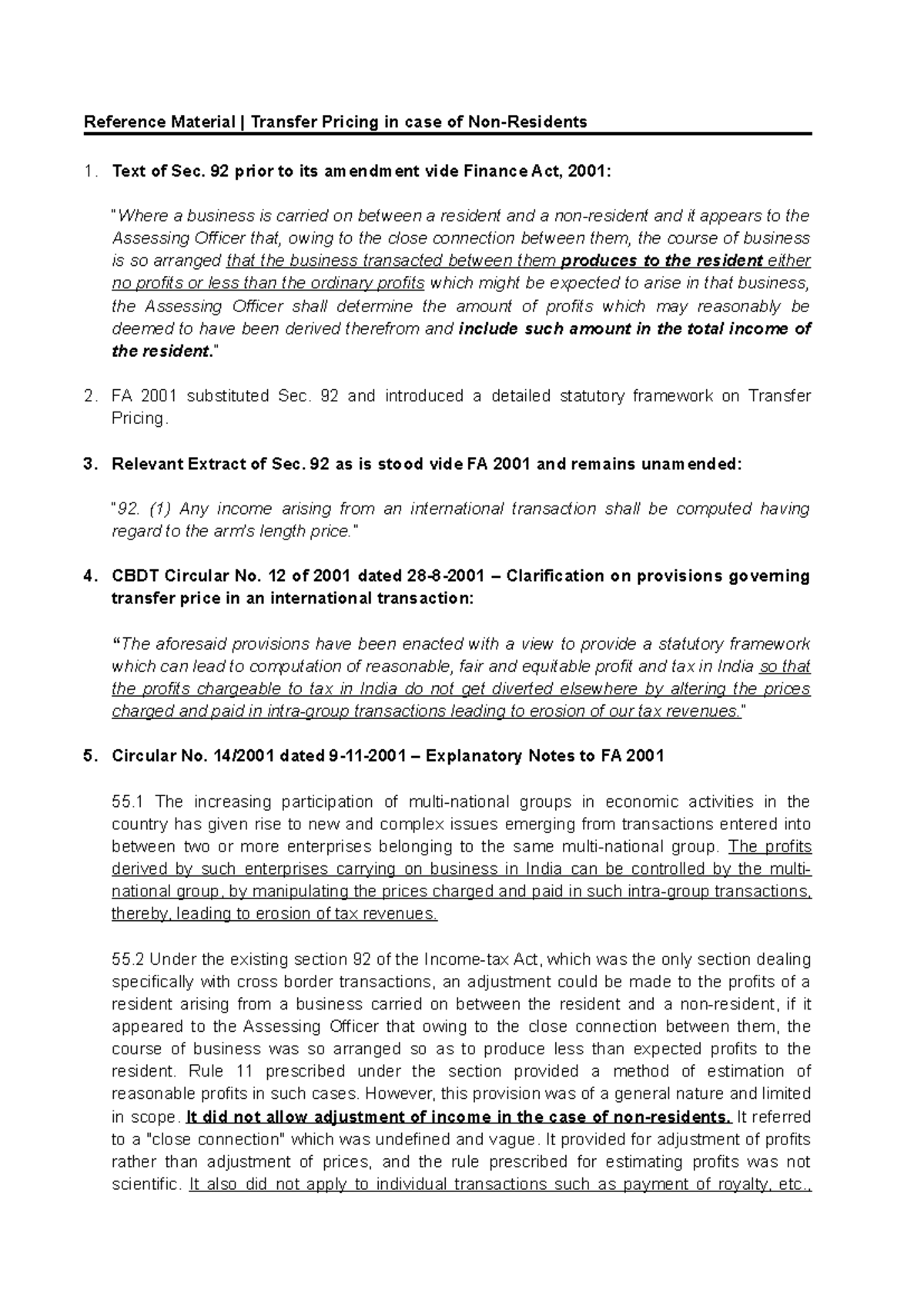 Reference Material - 92 prior to its amendment vide Finance Act, 2001 ...