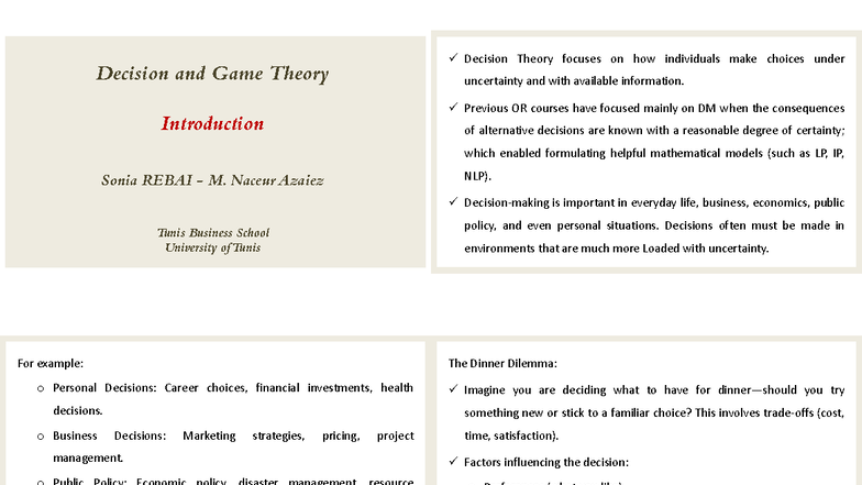 Decision and Game Theory: Comprehensive Study Guide for TBS Course ...