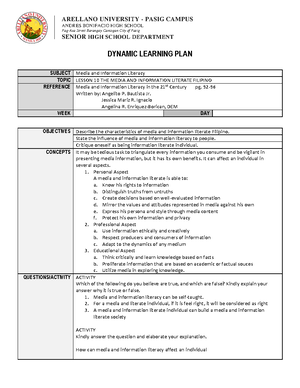 DLL Quarter 3- WEEK 1 - dll in english and mapeh - GRADE 6 DAILY LESSON ...