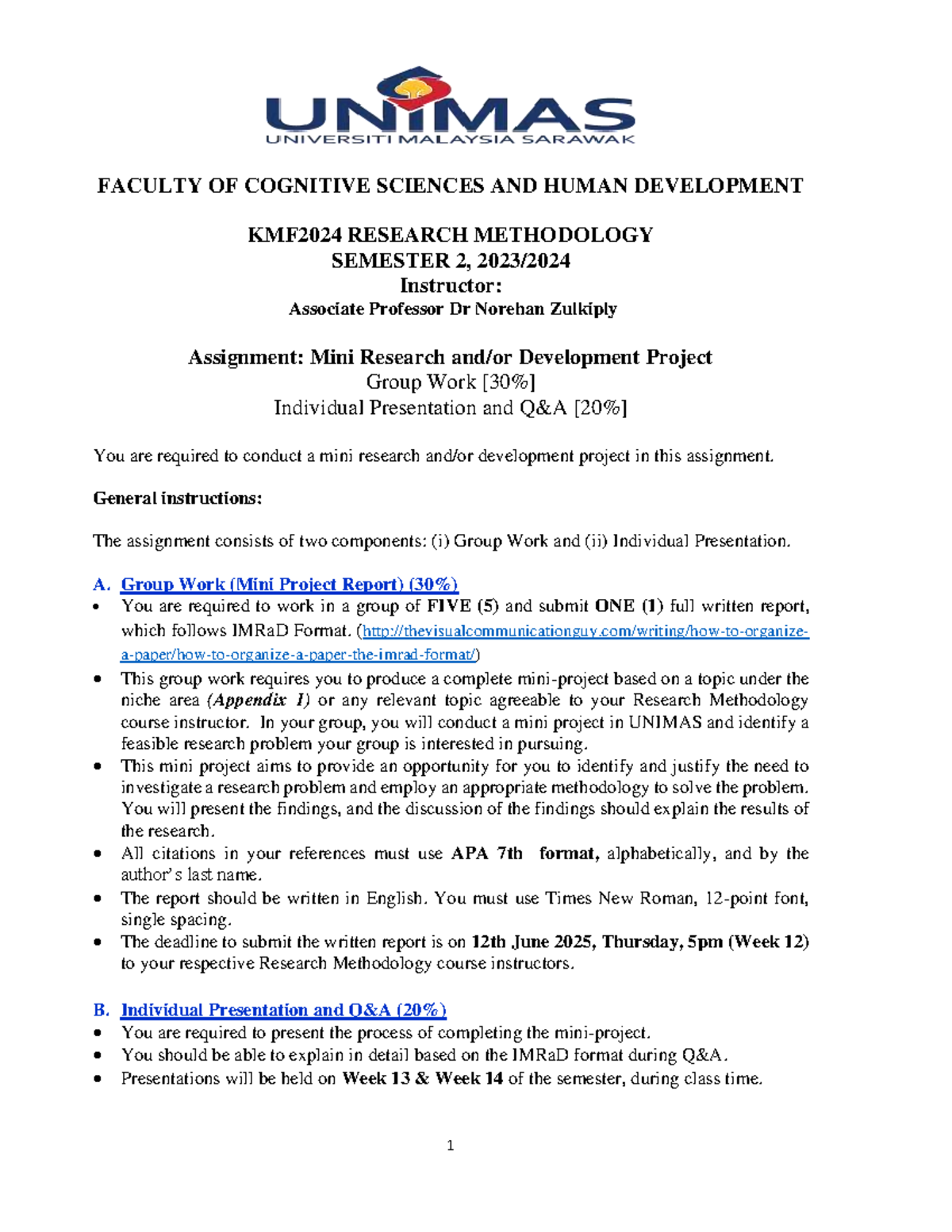 KMF2024 Research Methodology Mini Research Development Project Guide ...