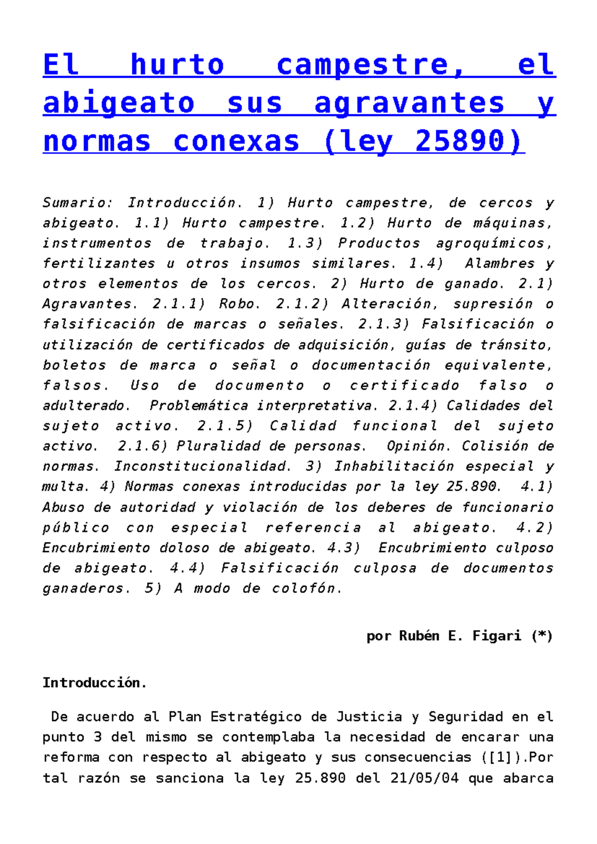 Delitos Rurales y Abigeato: Análisis de la Ley 25.890 - Studocu
