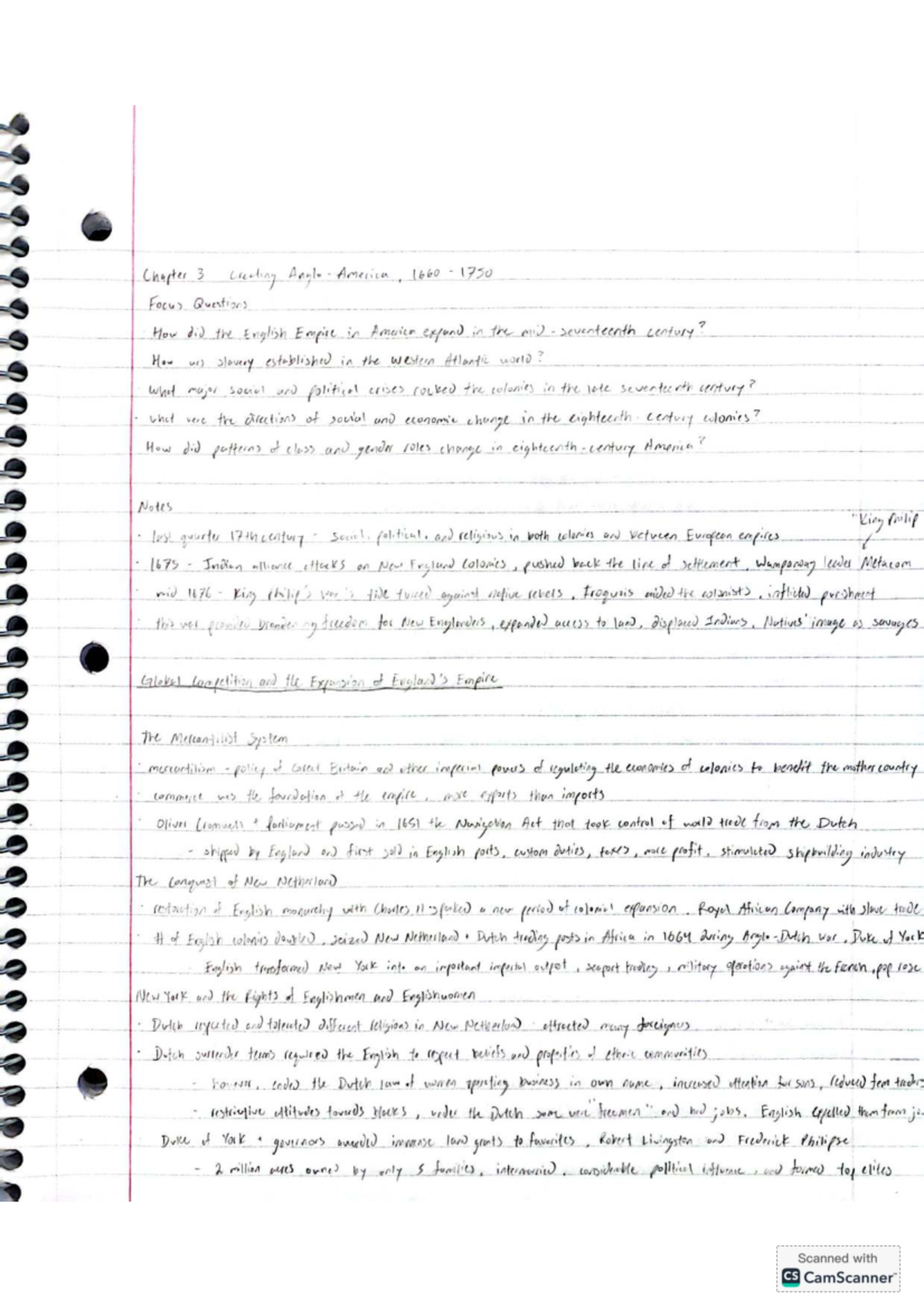 APUSH Chapter 3 Notes: Creating Anglo-America (1660-1750) - Studocu