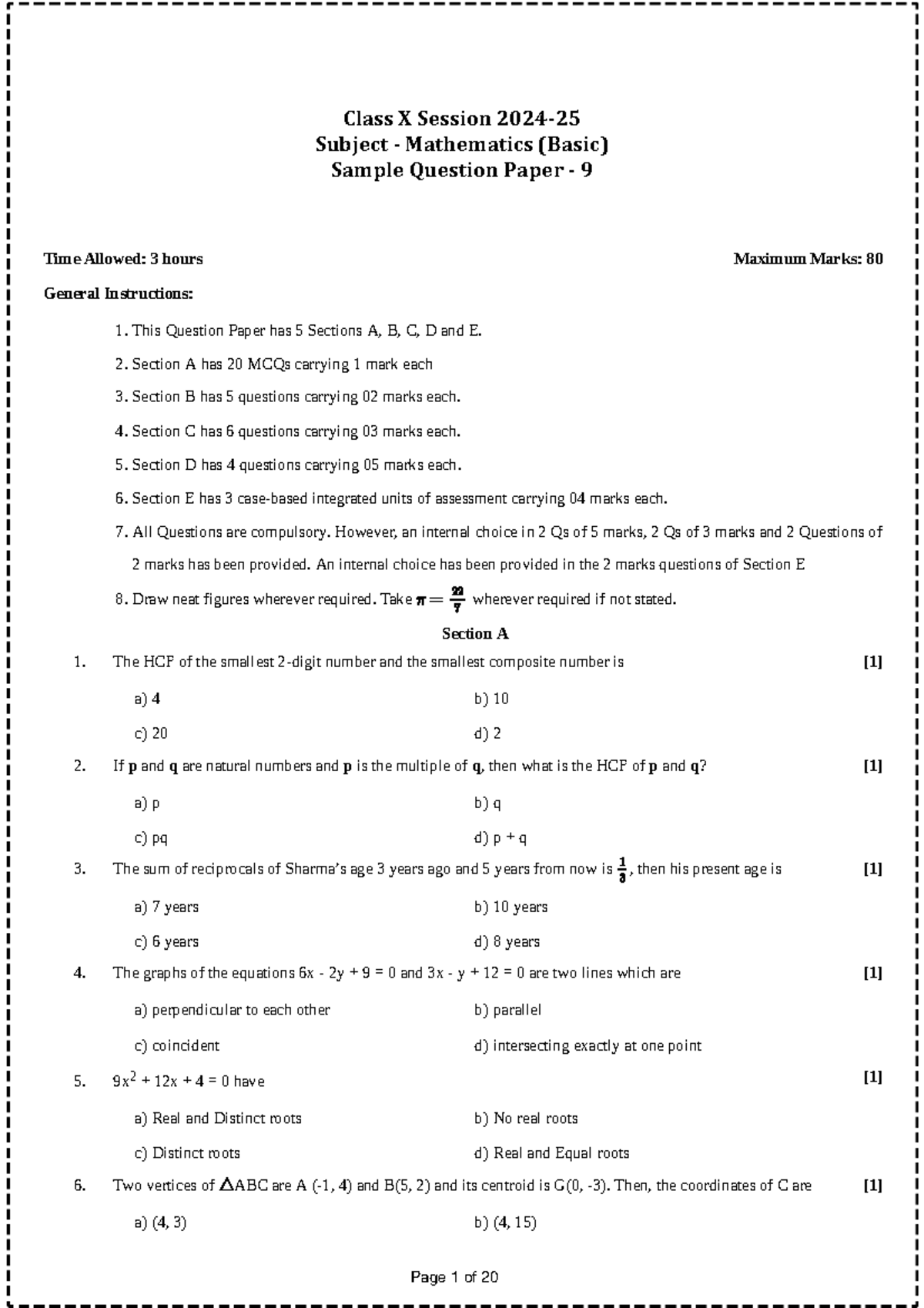 Math test paper class 10 basic with solution - Time Allowed: 3 hours ...