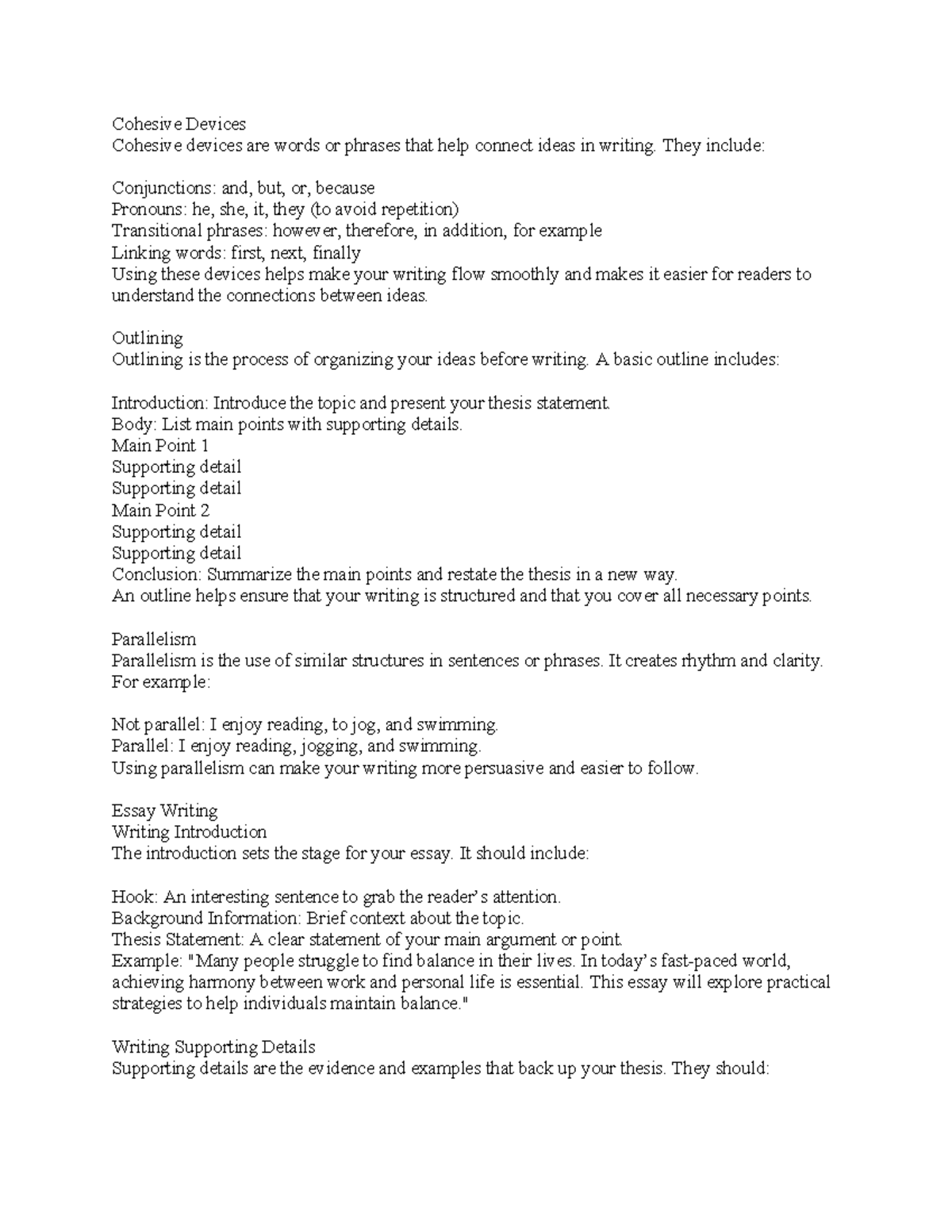 Cohesive Devices & Essay Writing Strategies (ENG 101) - Studocu