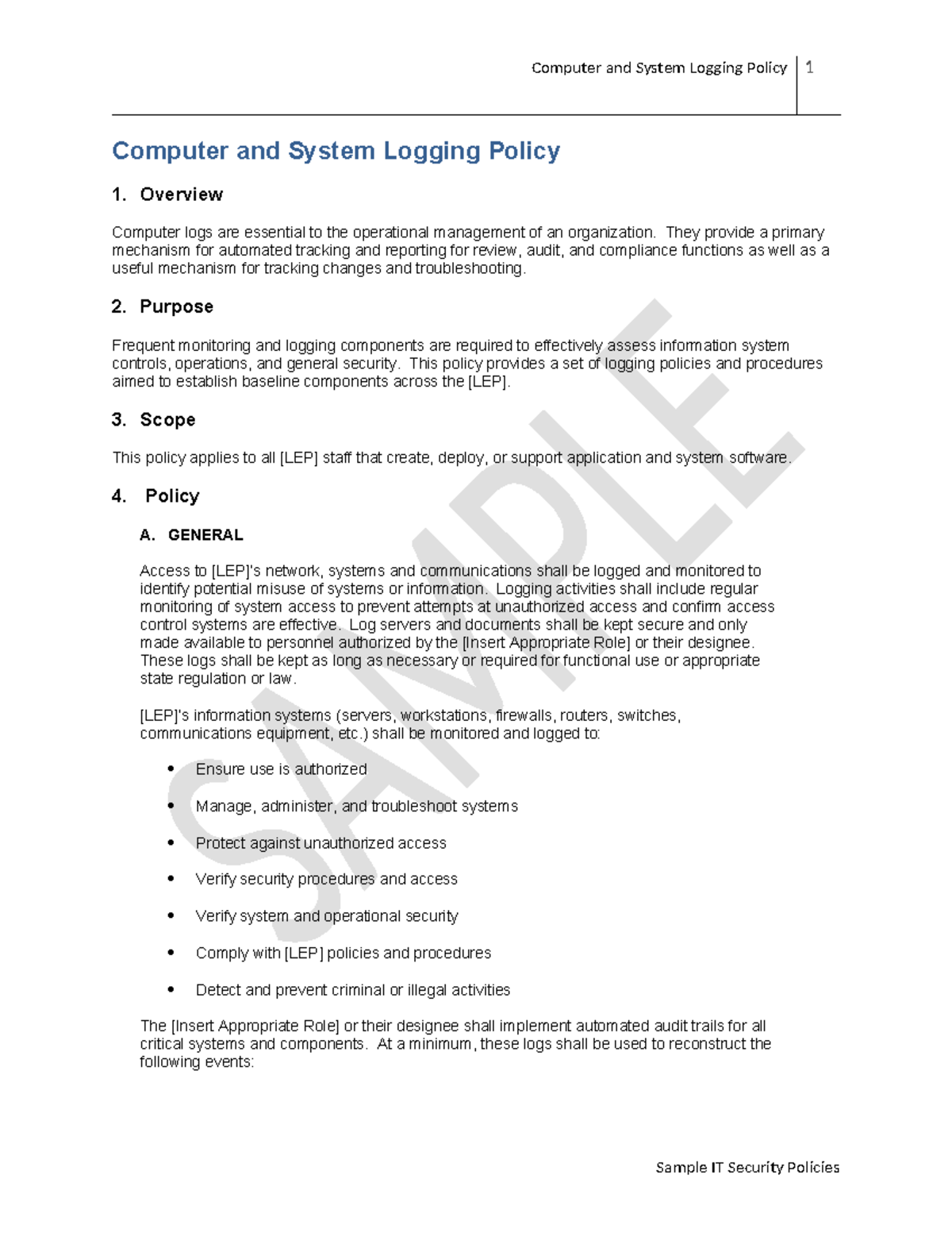 LEP Computer and System Logging Policy Overview and Guidelines - Studocu
