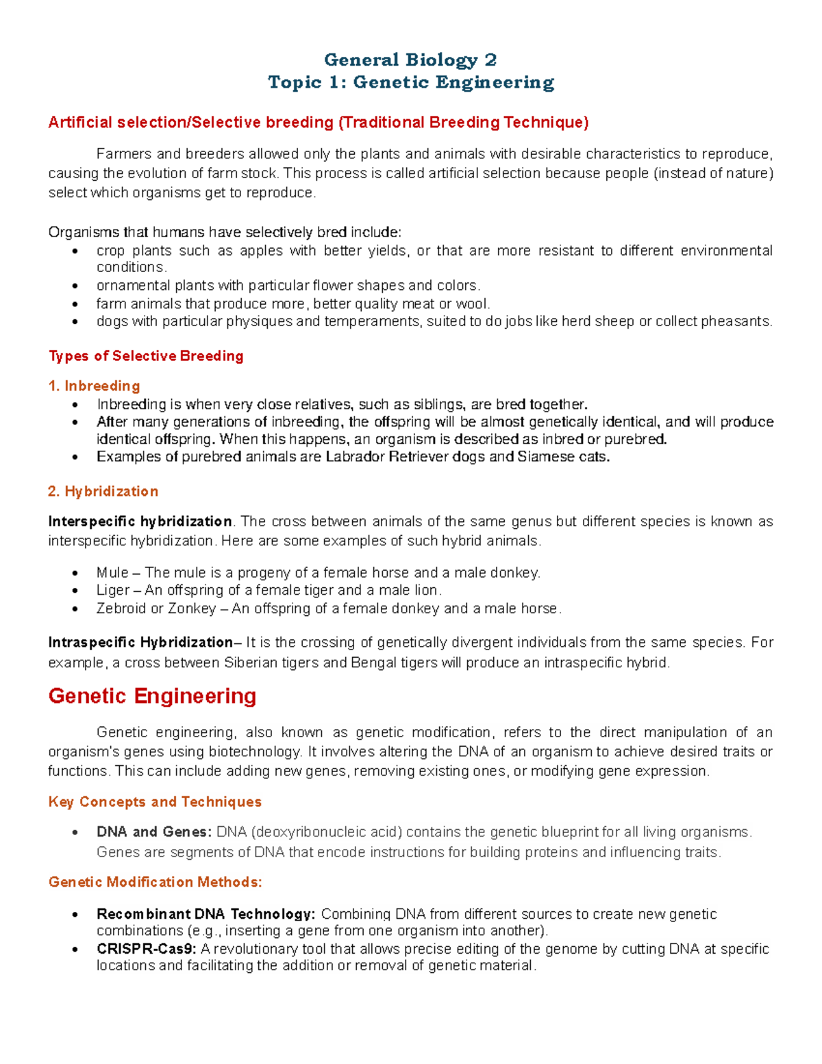 Genetic-Engineering-handouts - General Biology 2 Topic 1: Genetic ...