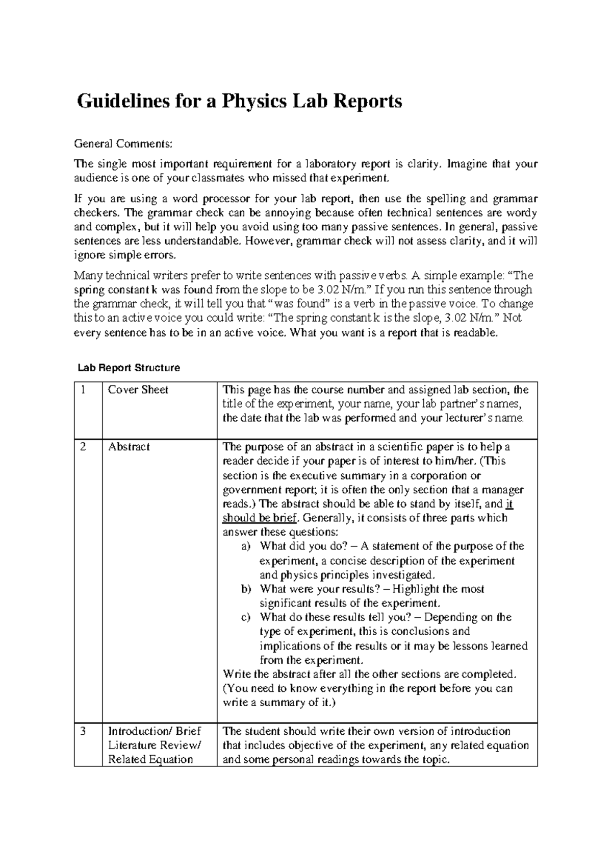Guidelines for a Physics Lab Reports - Guidelines for a Physics Lab ...