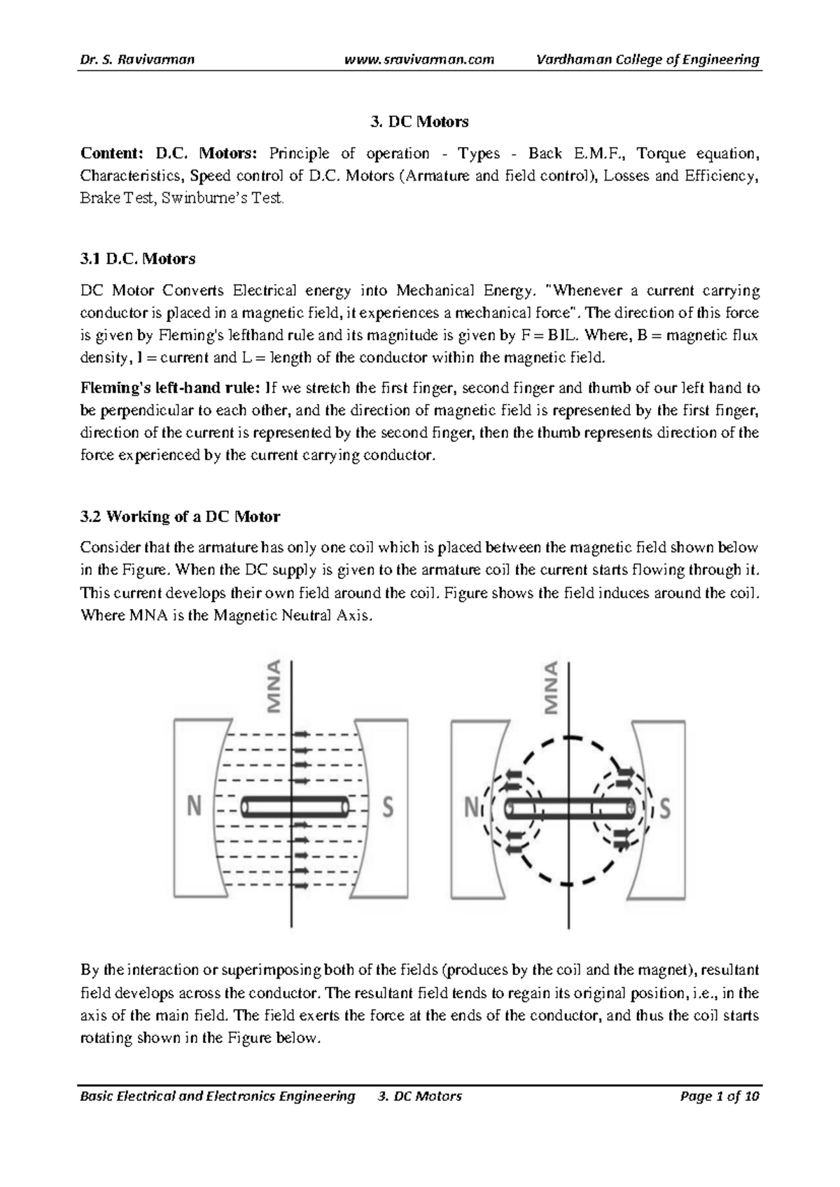 BEEE 3 Lecture Notes on DC Motors: Operation, Types & Efficiency - Studocu