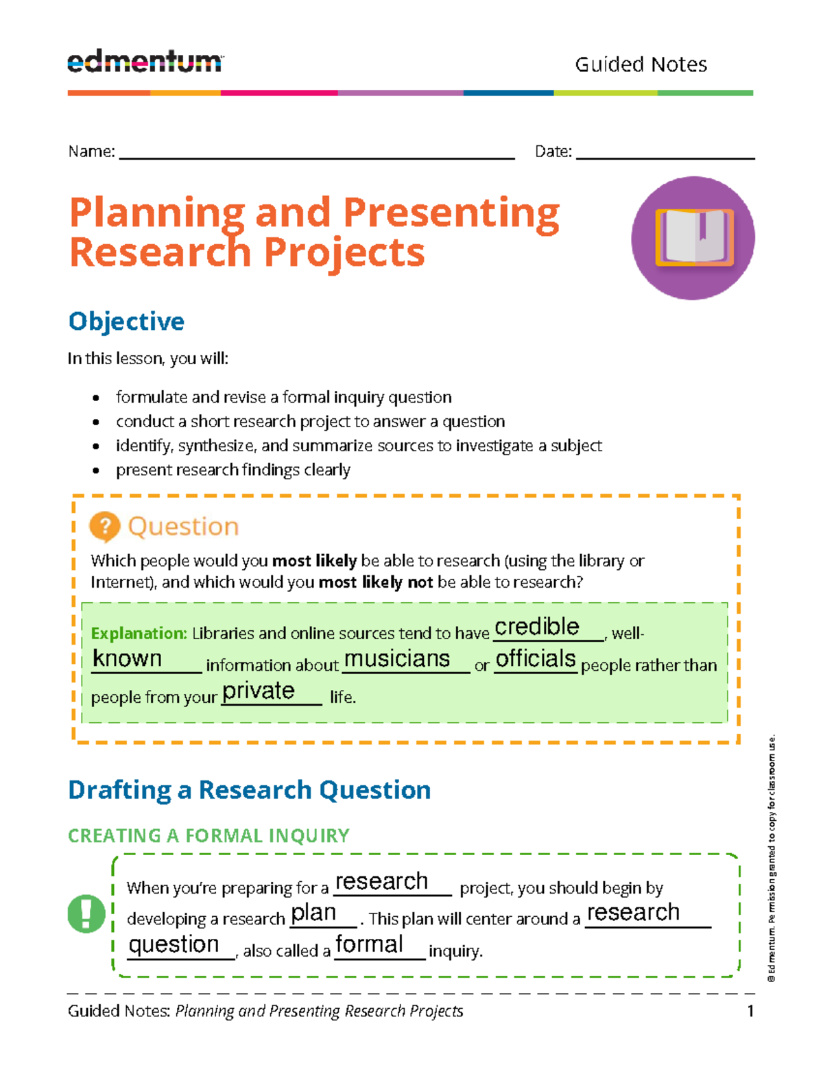 EDM 201: Guided Notes on Planning and Presenting Research Projects ...