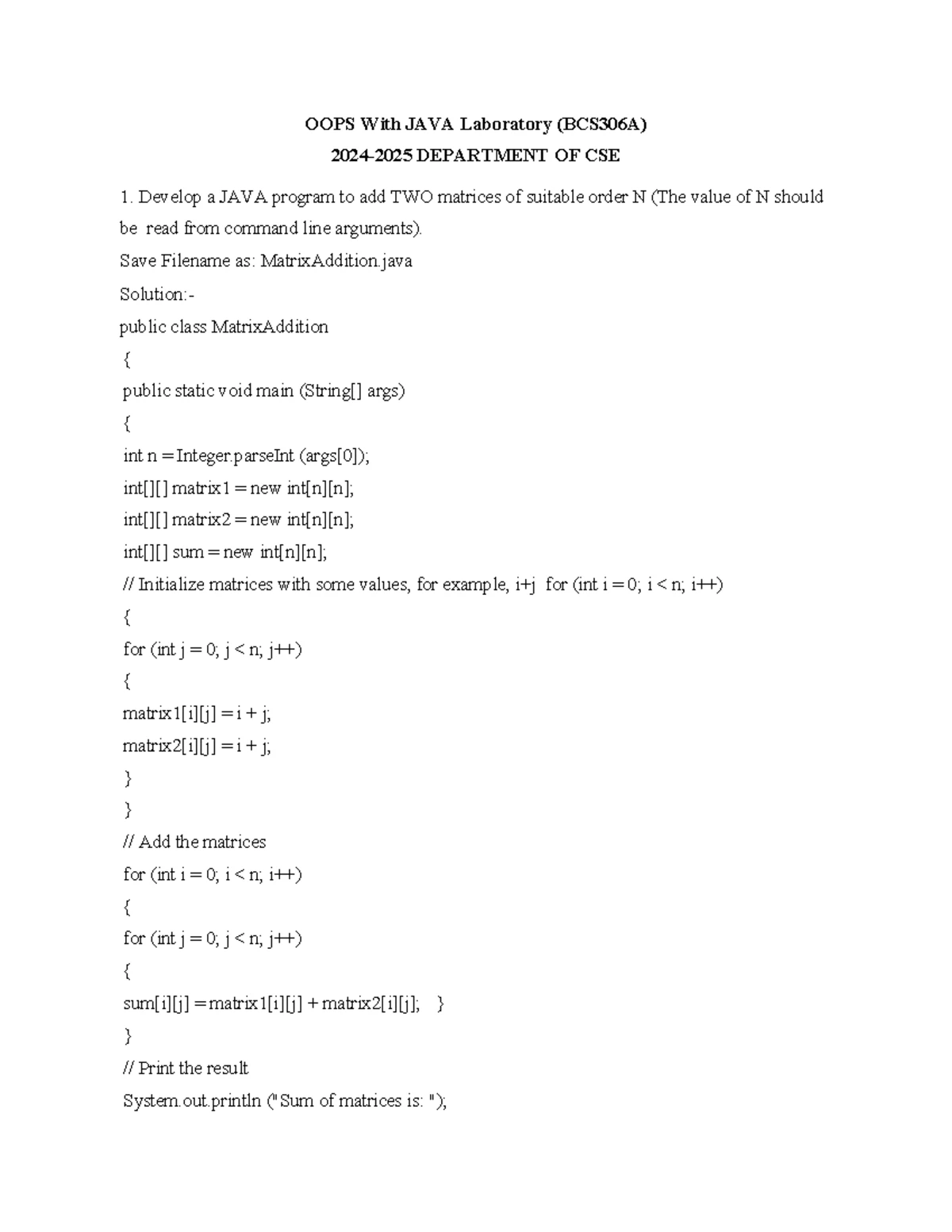 BCS306A - Java Lab Manual: Matrix Addition, Stack and Shape Classes ...