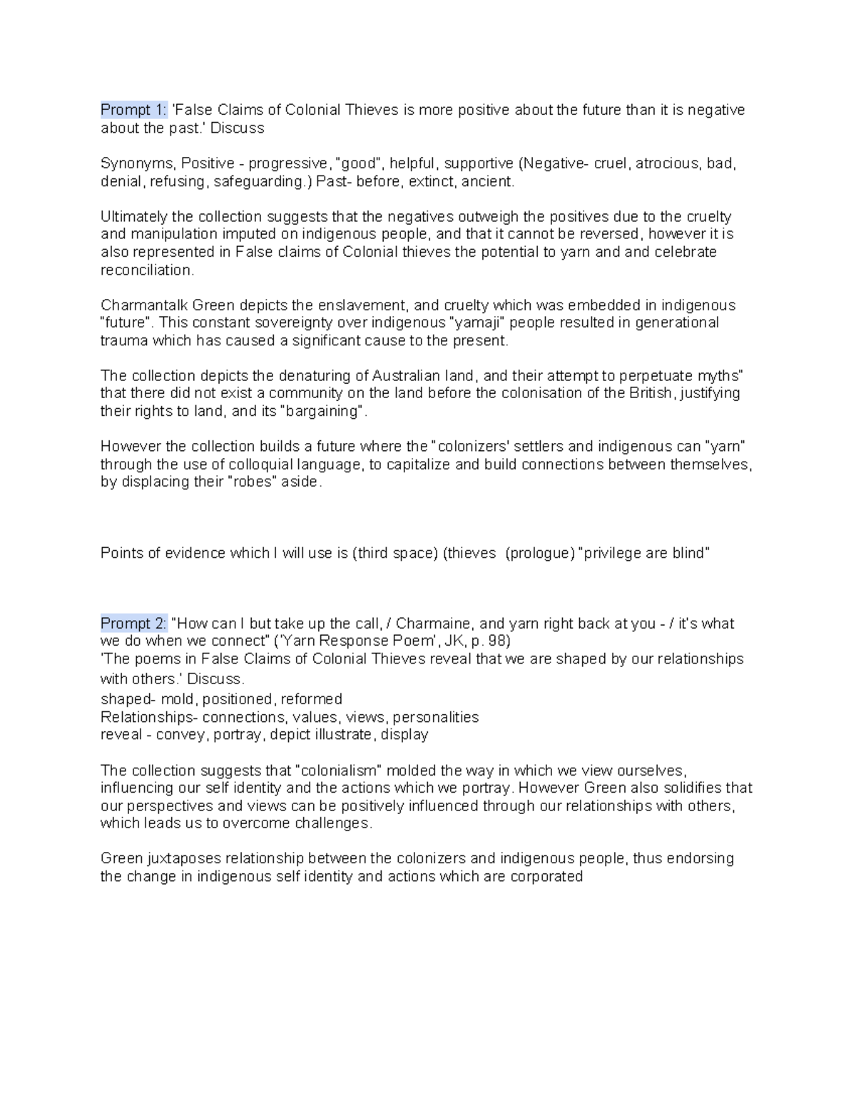 ENG1001 Final Exam Essay: Analyzing 'False Claims of Colonial Thieves ...