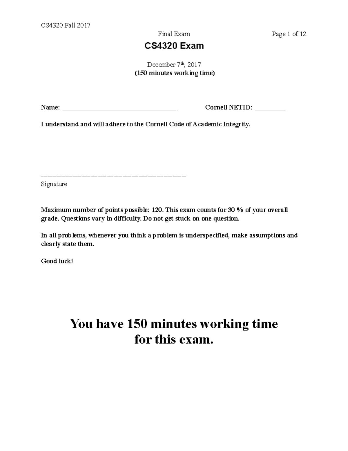 CS4320 Final Exam Solutions - December 2017 - Studocu