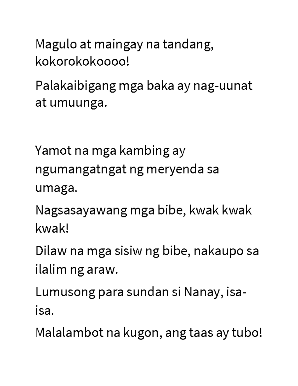 Story of chicken - guide - General Education - Arts - Magulo at maingay ...