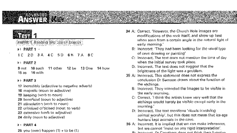 CAE Advanced Test 1 Answer Key and Corrections - Studocu