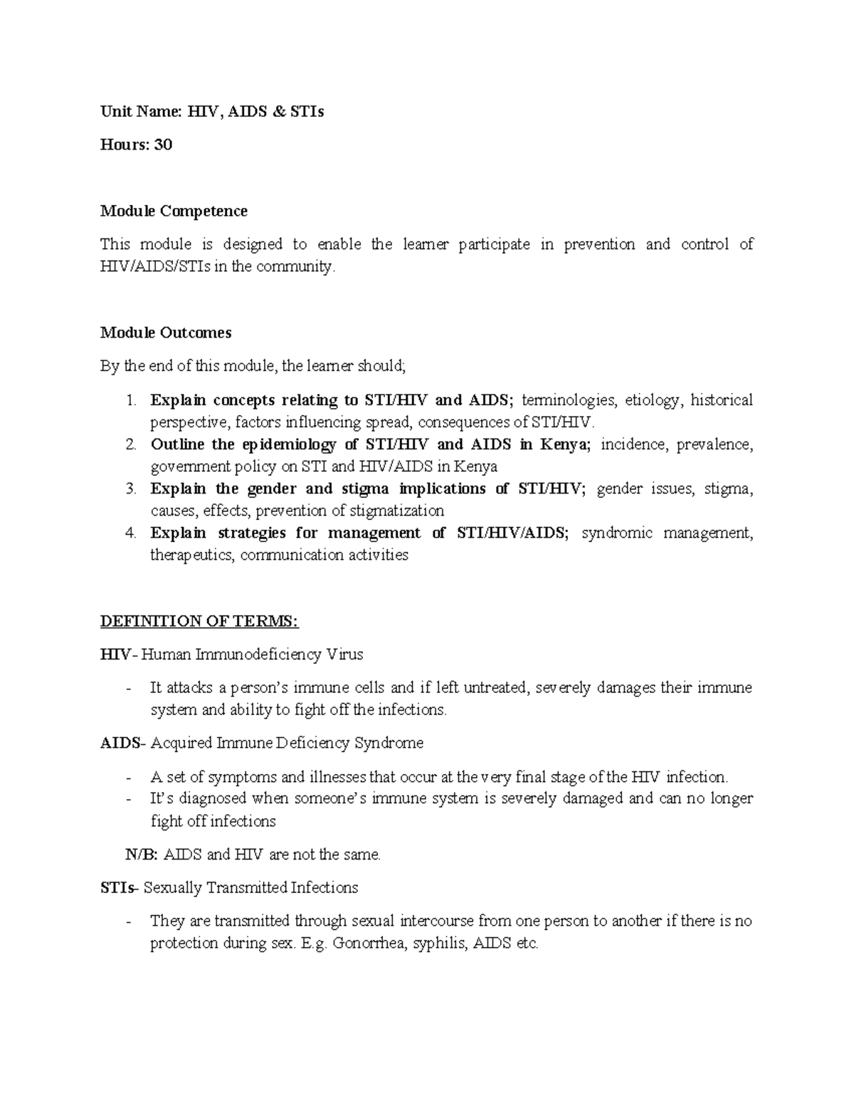 HIV Terminologies: Essential Notes for STIs & AIDS Understanding - Studocu