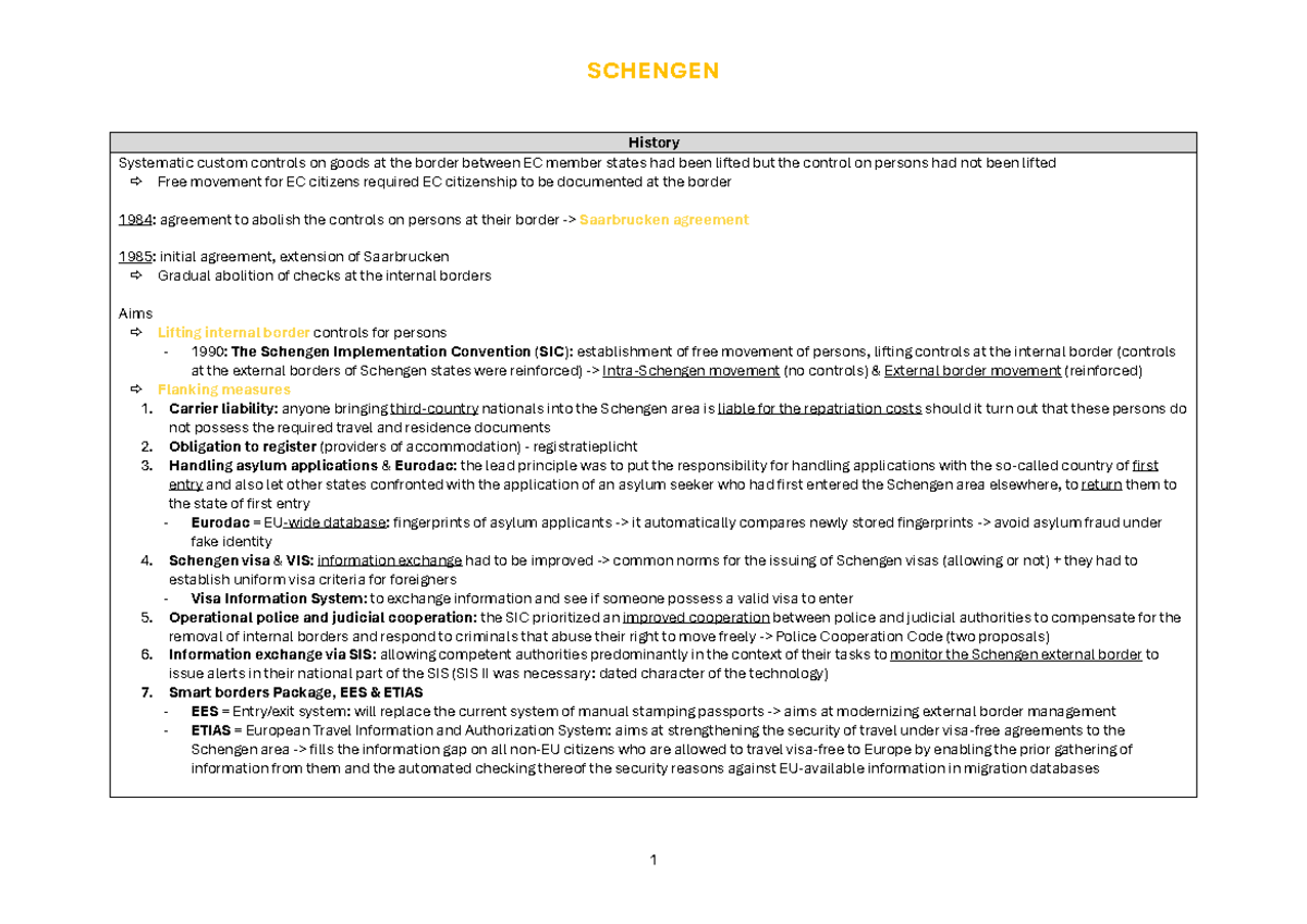 SCHENGEN History: Evolution of Free Movement and Border Controls - Studocu