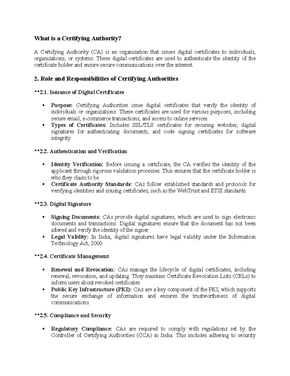 Role of Certifying Authorities: Overview and Responsibilities - Studocu