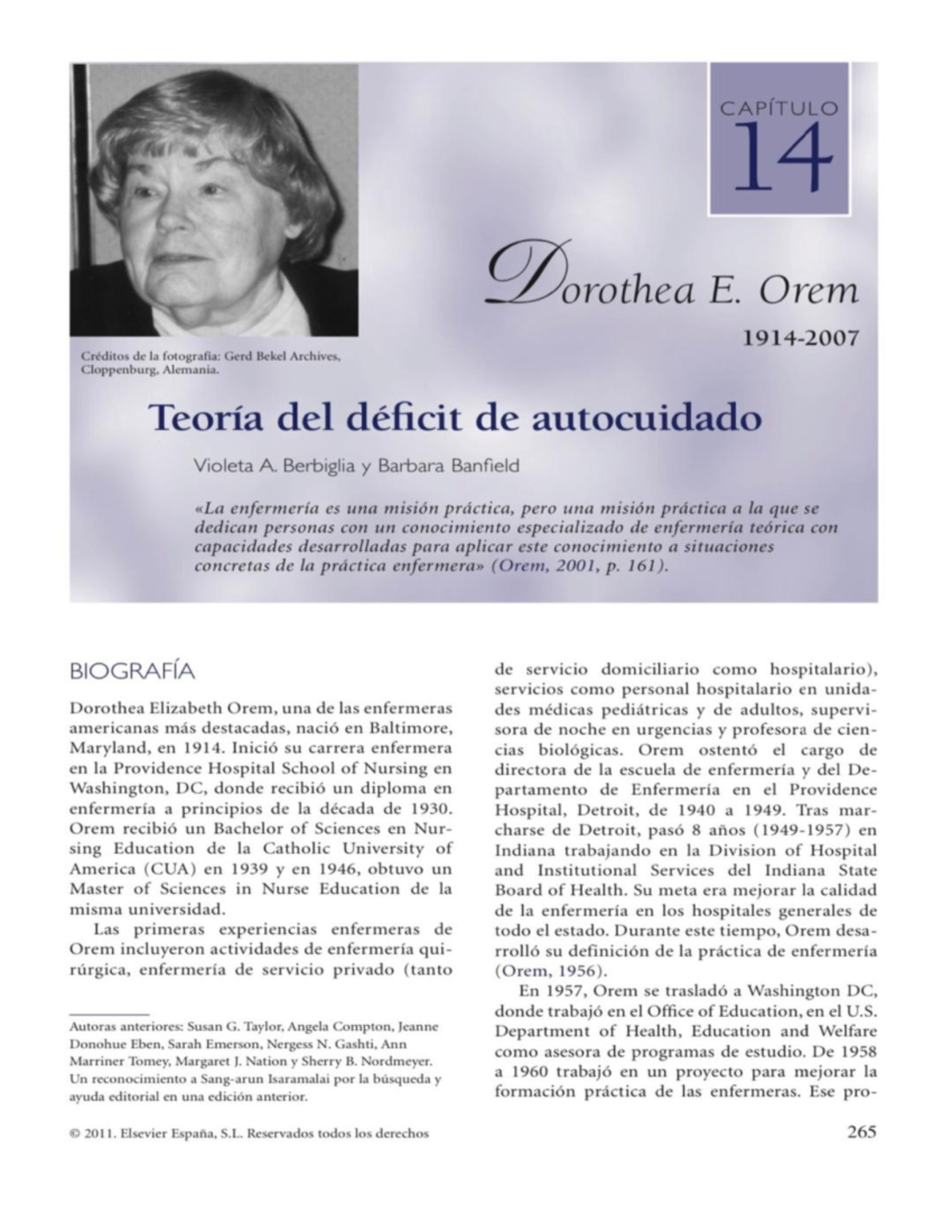 Guía sobre la Teoría del Déficit de Autocuidado de Dorothea OREM - Capítulo 14 - Studocu