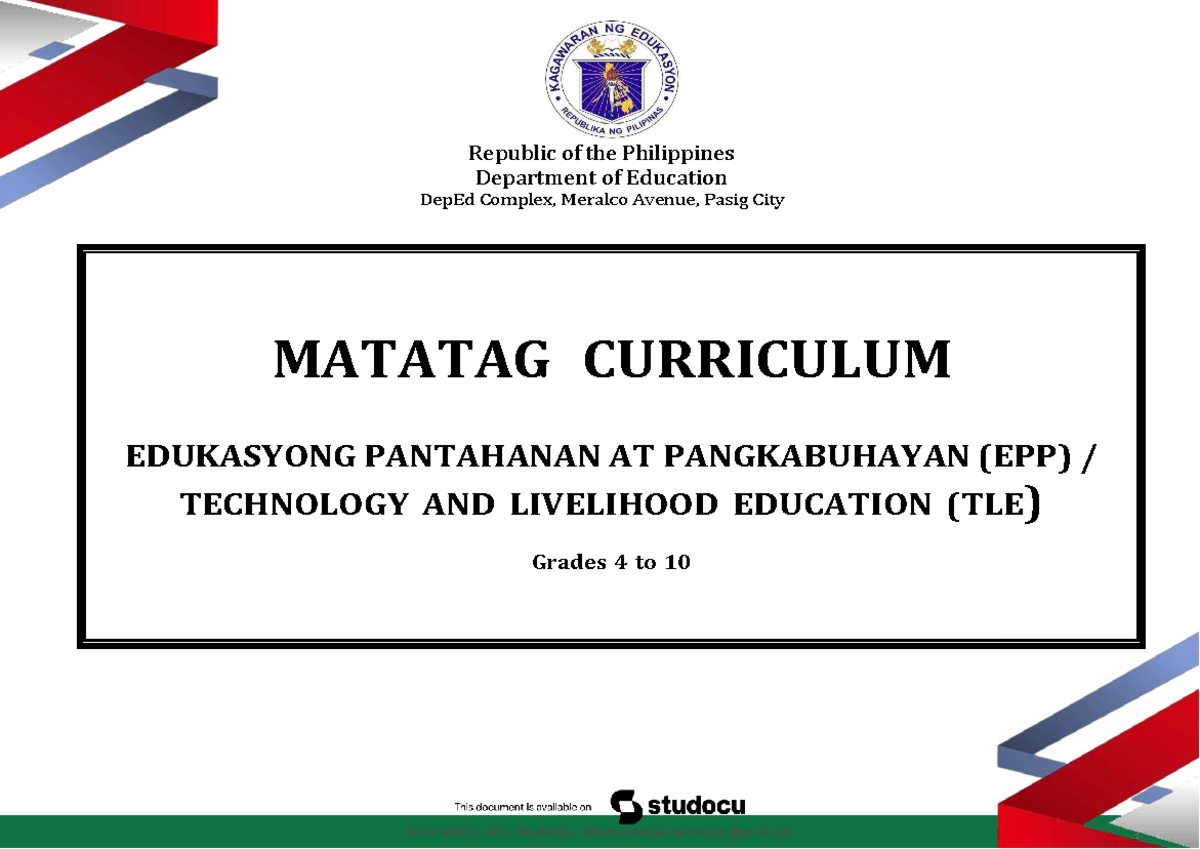 G9-G10 ICT: Matatag Curriculum Overview for EPP and TLE - Studocu