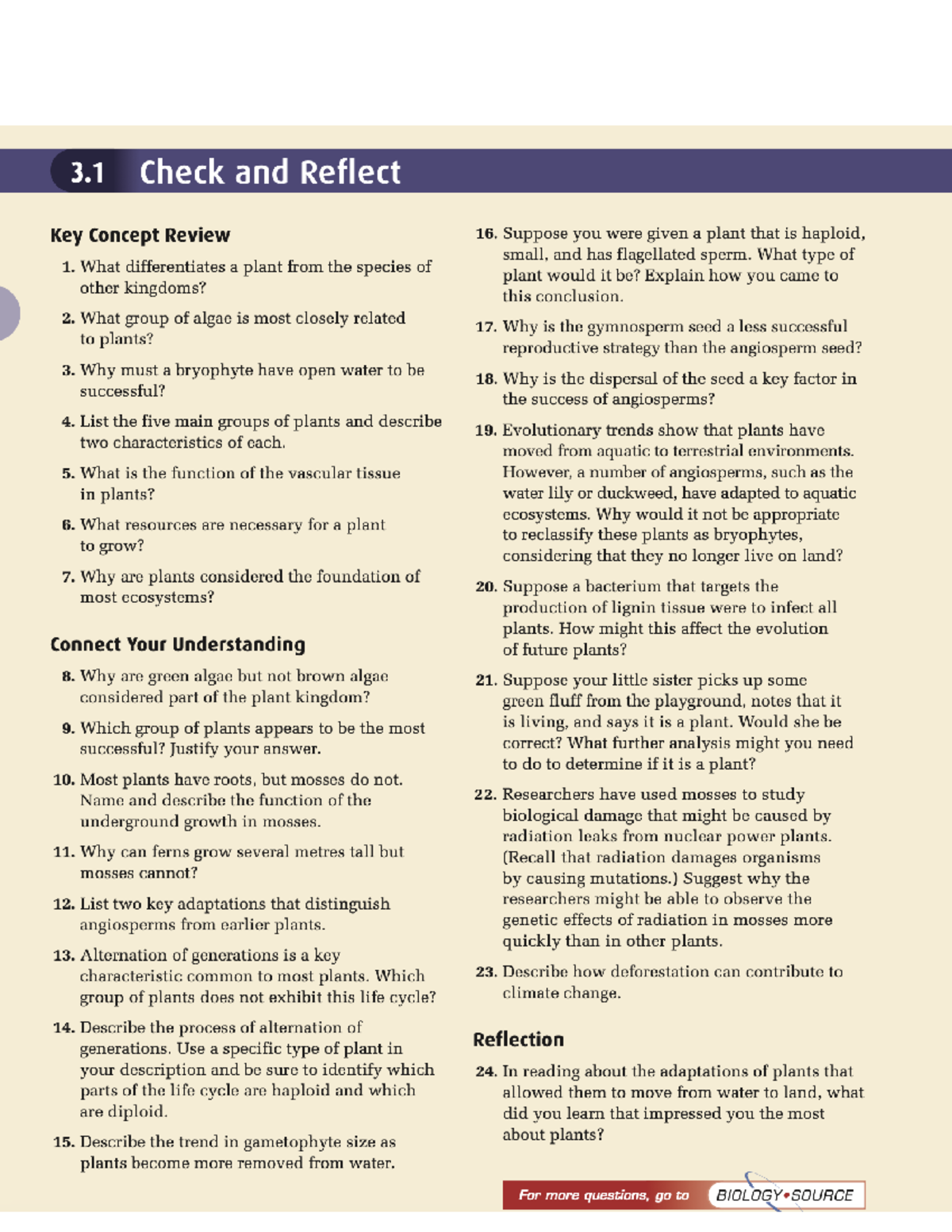 Biology Unit 3 Practice Questions: Key Concepts and Reflections - Studocu
